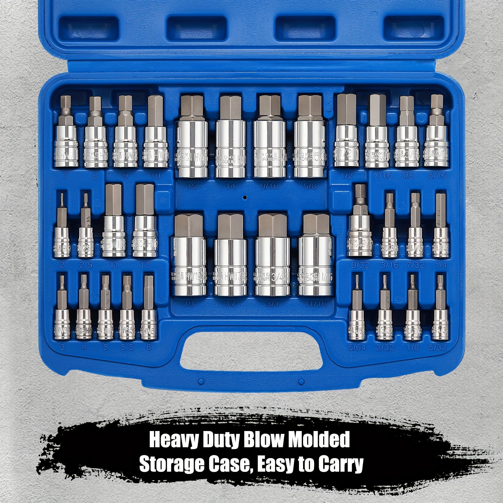 33pcs Master Hex Bit Socket Set, CR-V, SAE And Metric, Allen Socket Bit ...