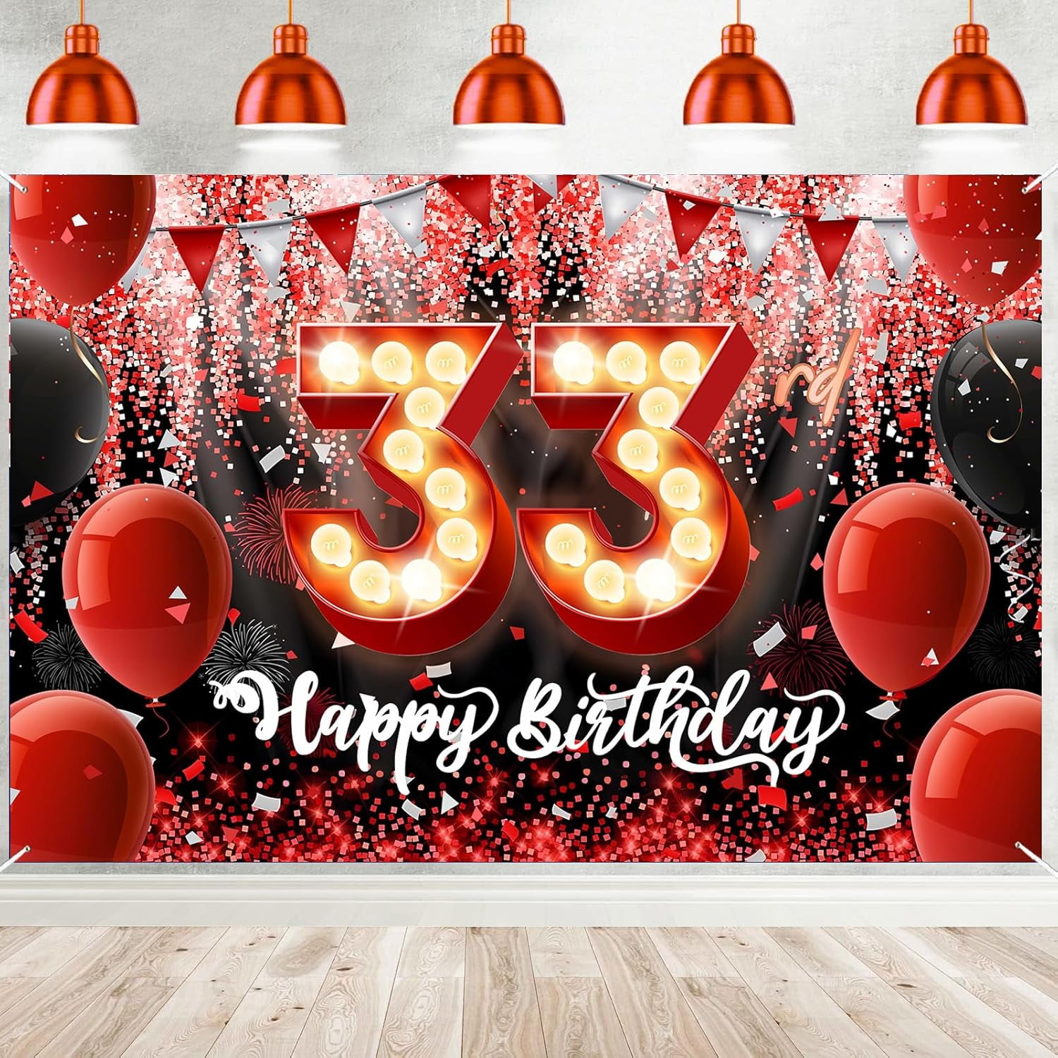 33rd Happy Birthday Banner Red Sequin Balloon Banner Backdrop for Man ...