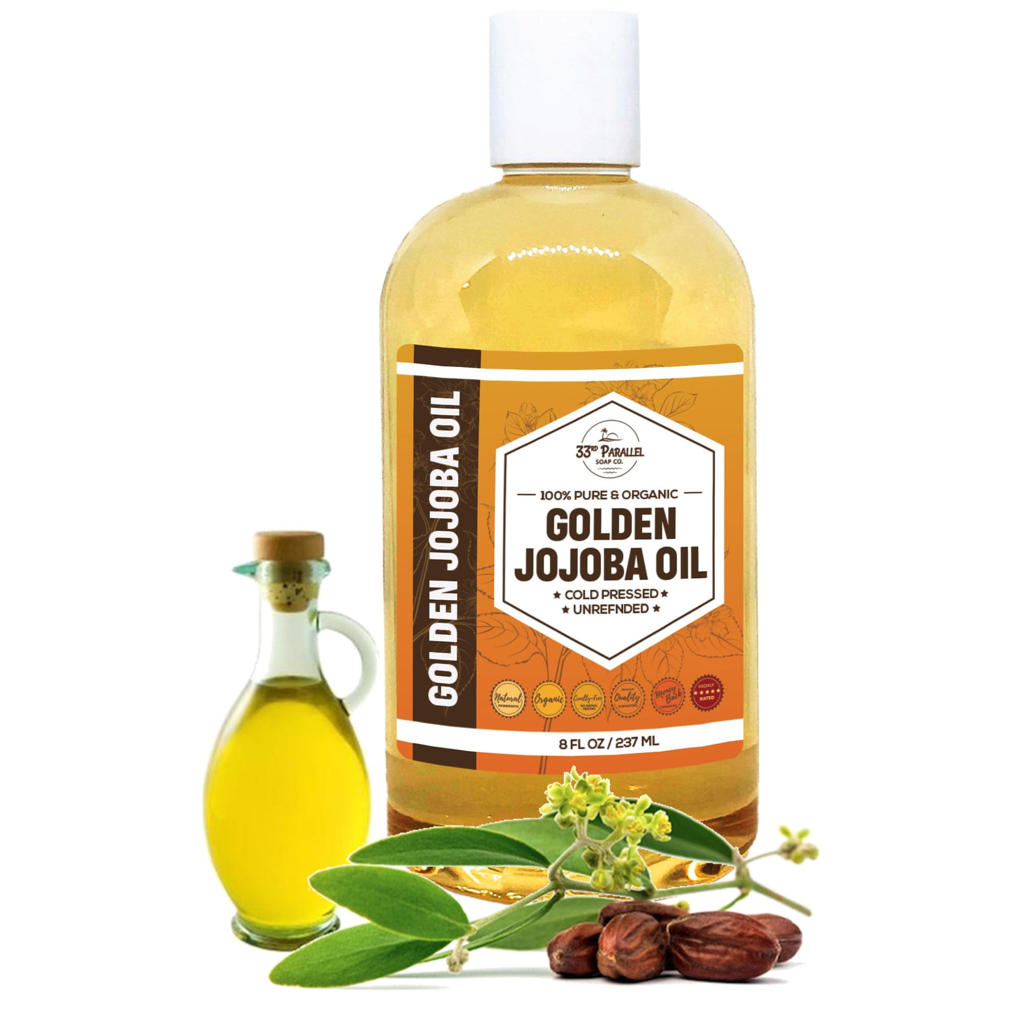 33rd PARALLEL | Golden YYF14 Jojoba Oil (8 oz) Cold Pressed & Unrefined; Non-GMO; 100% Pure ...