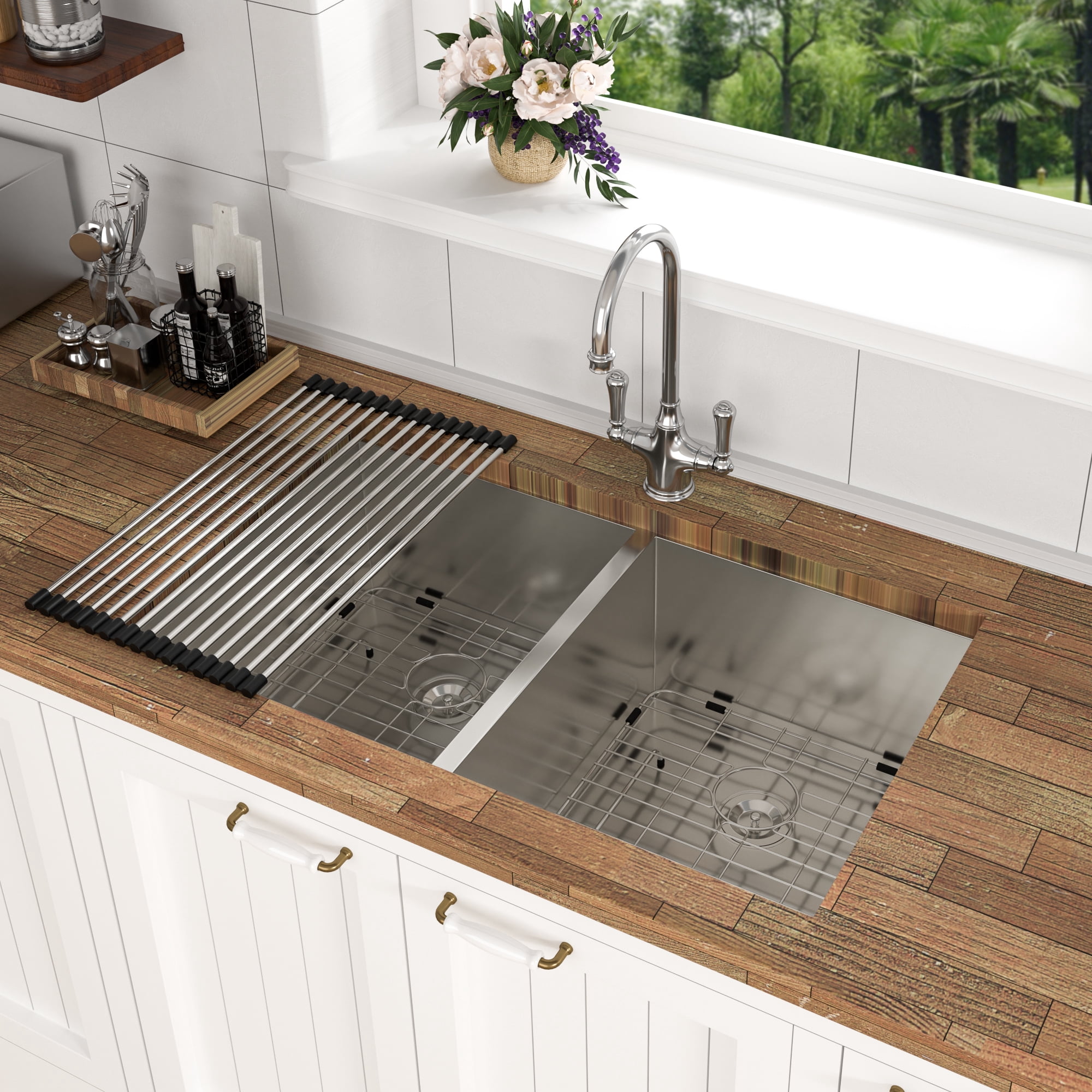 33x19x9 inch Undermount Double Bowl Kitchen Sink (50/50) in 16 Gauge ...