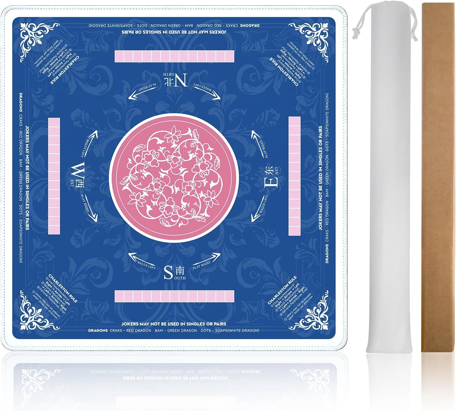 33x33 Inch Portable Blue Mahjong Mat with Storage Bag,Non-Slip Eco ...