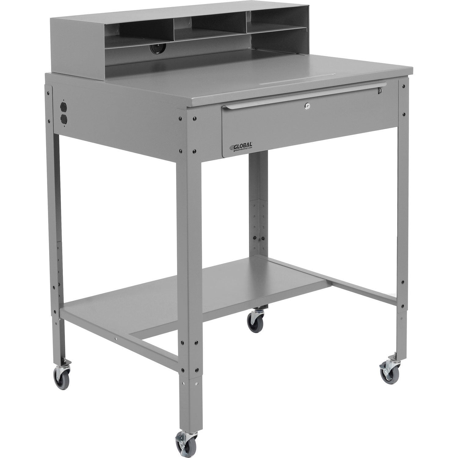 Global Industrial Flat Mobile Shop Desk w/ Pigeonhole Riser 34-1/2""W x ...