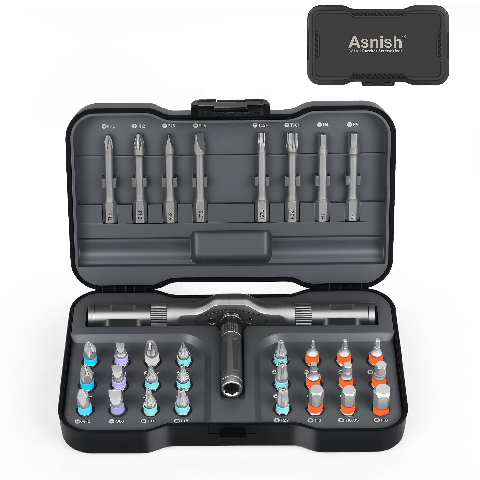 34 in 1 Magnetic Ratchet Screwdriver Set, Premium S2 Steel Multi Bit ...