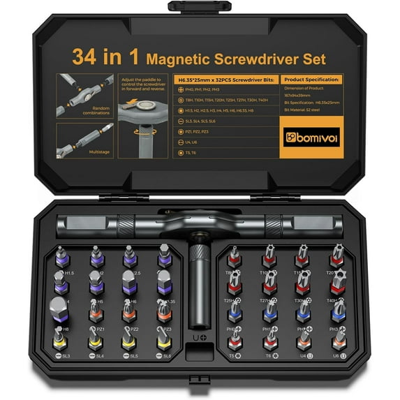 34 in 1 Magnetic Screwdriver Set, DIY Ratchet Screwdriver Set, Multi ...