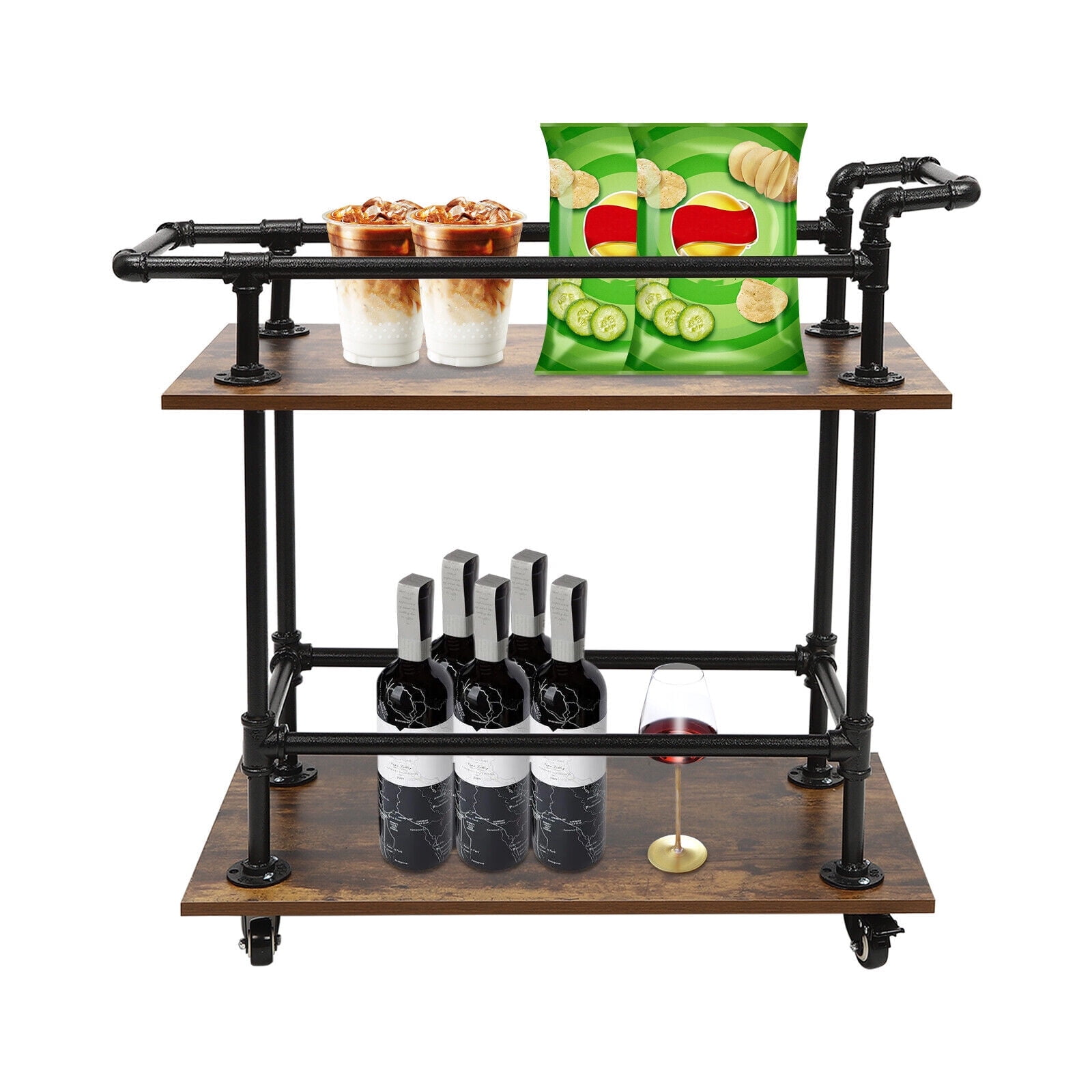 34*16*33" Industrial Pipe Bar Carts Serving Carts with Storage Shelves ...