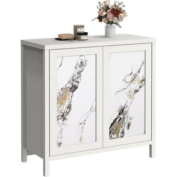 34.2" Luxury Bathroom Storage Cabinet with Unique Marble-Vein Pattern ...