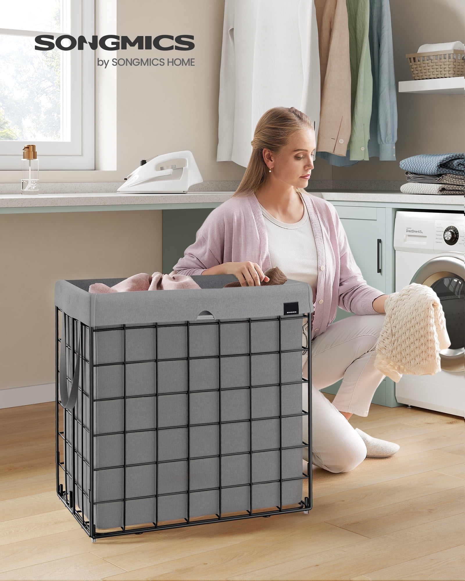 34.3 Gal Laundry Hamper, Collapsible Clothes Basket with Removable ...