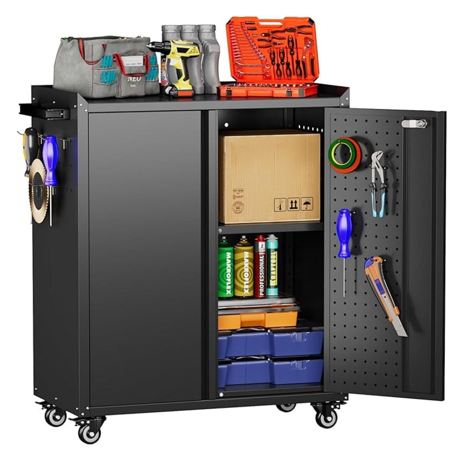 34.3" H Garage Storage Cabinet with Wheels,Lockable Metal Storage ...