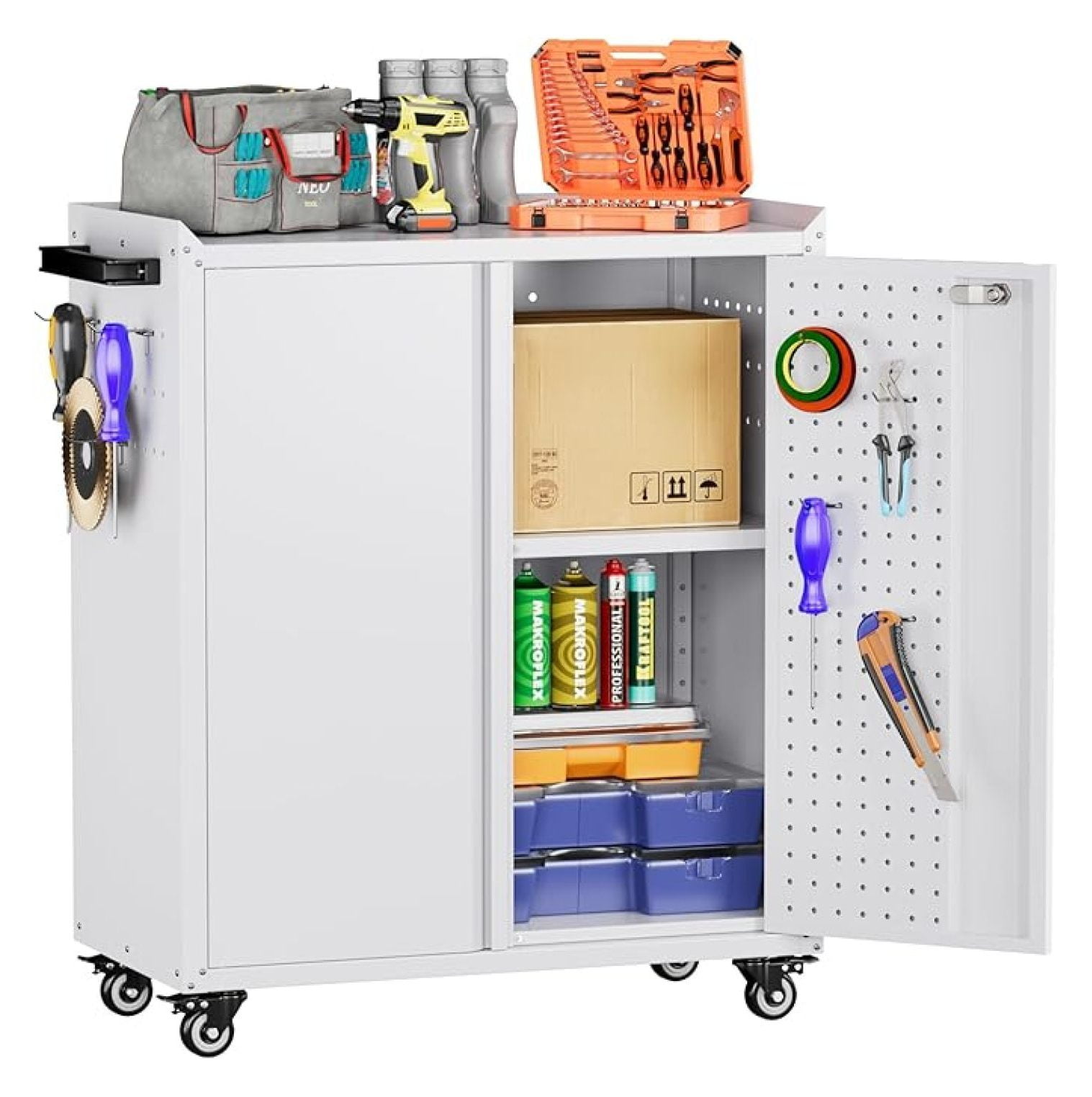34.3" H Garage Storage Cabinet with Wheels,Lockable Metal Storage ...