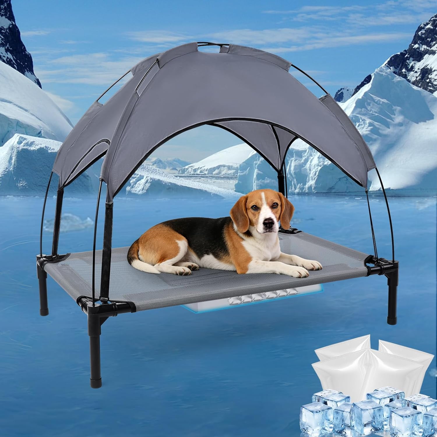 34.3'' Outdoor Elevated Dog Bed with Canopy, Raised Dogs Bed Small ...