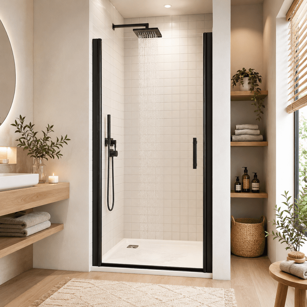 34-35.4"W x 72"H Framed Pivot Shower Door, 6mm Tempered Glass, Magnetic ...