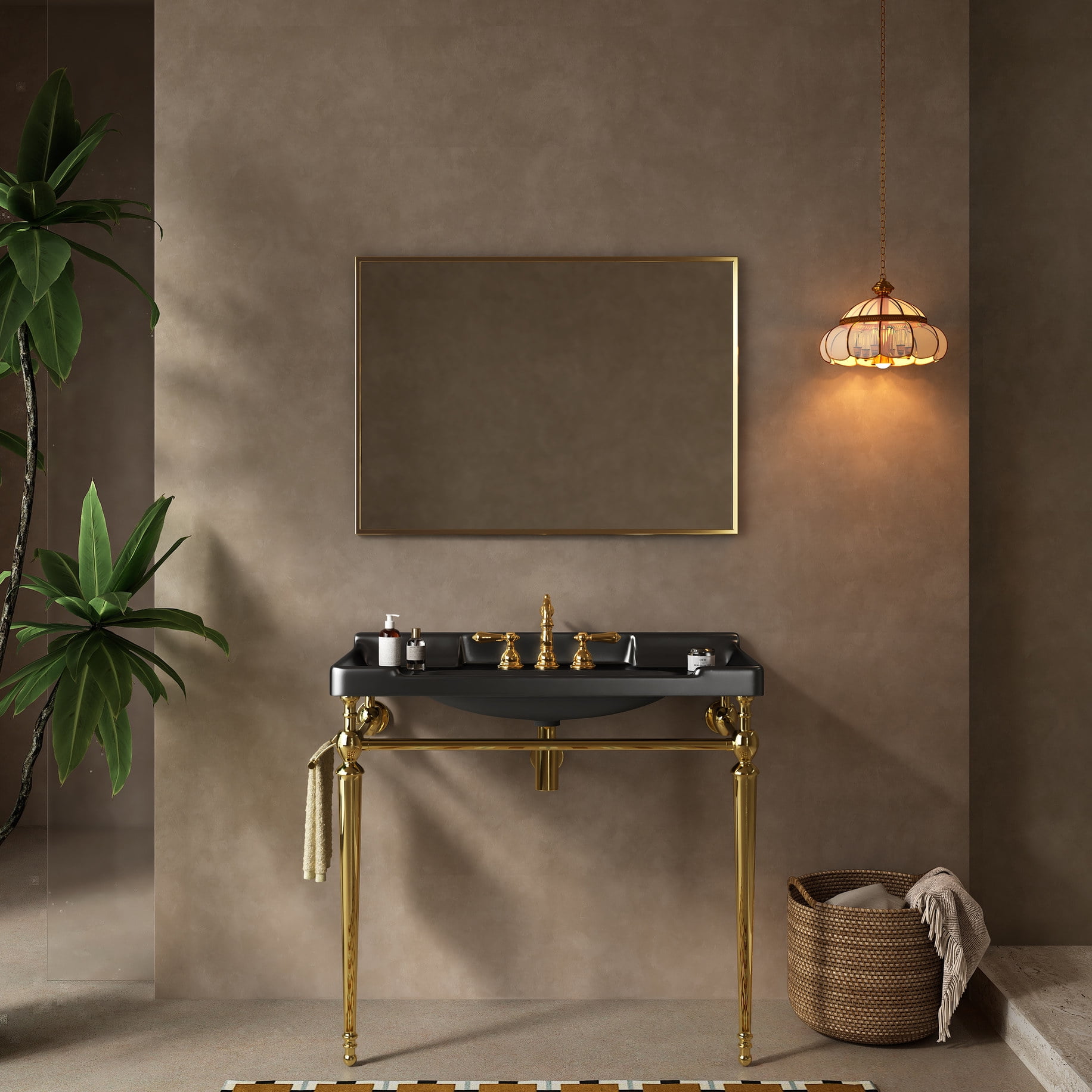 34.45 - inch High Gold - Smooth Surface Basin - Freestanding Bathroom ...