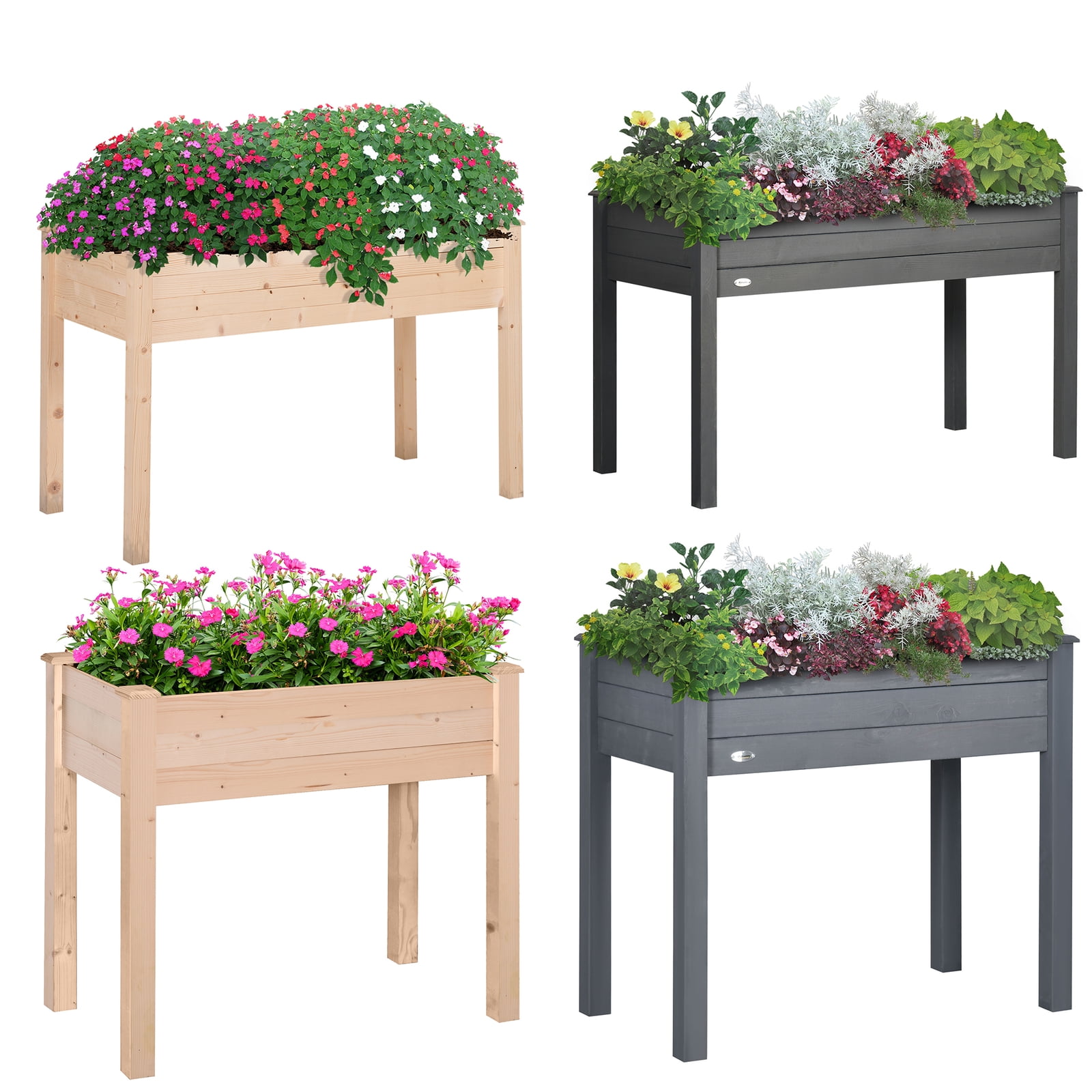 34''/ 48'' Elevated Natural Garden Plant Stand Outdoor Flower Bed Box ...