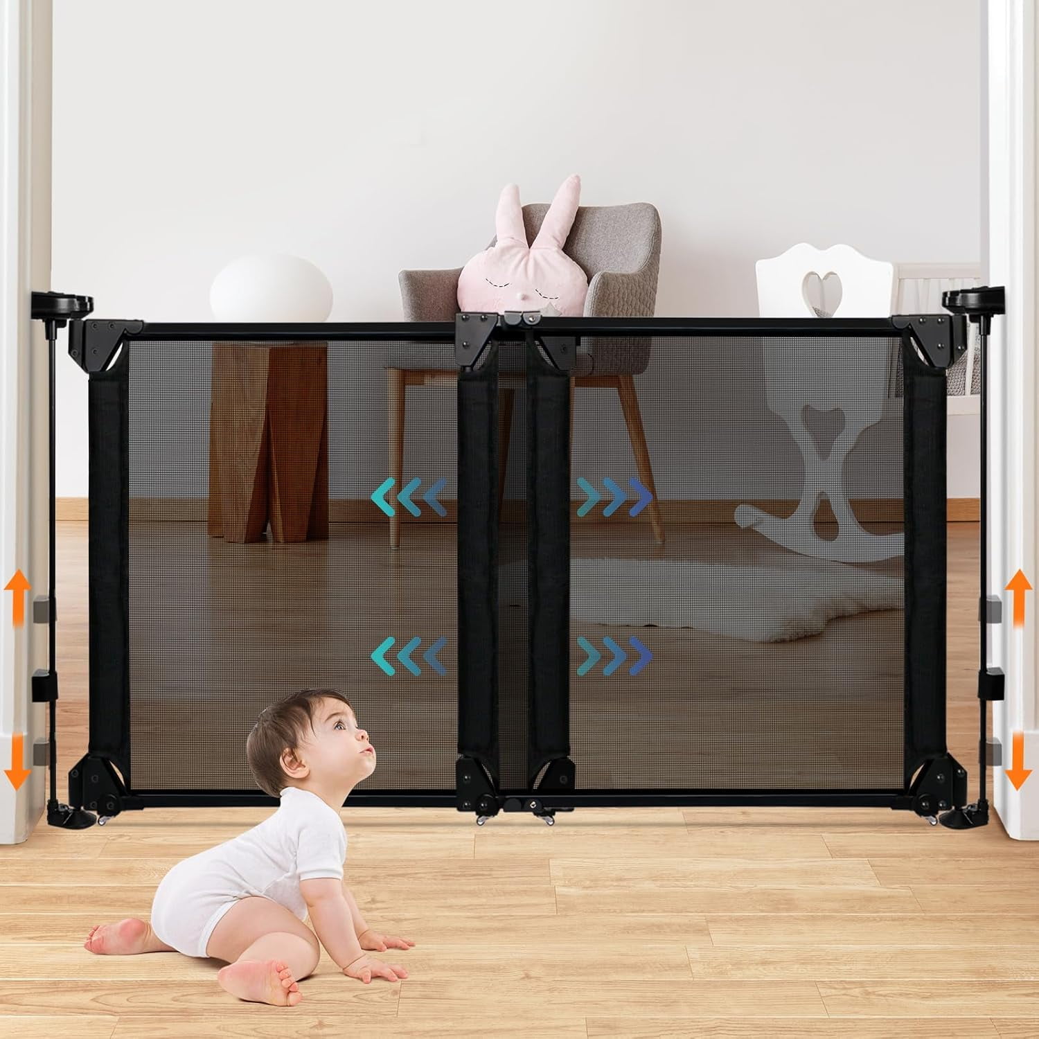 34-55" Adjustable Width Baby Gate, Foldable Extra Wide Baby Gate, Metal ...