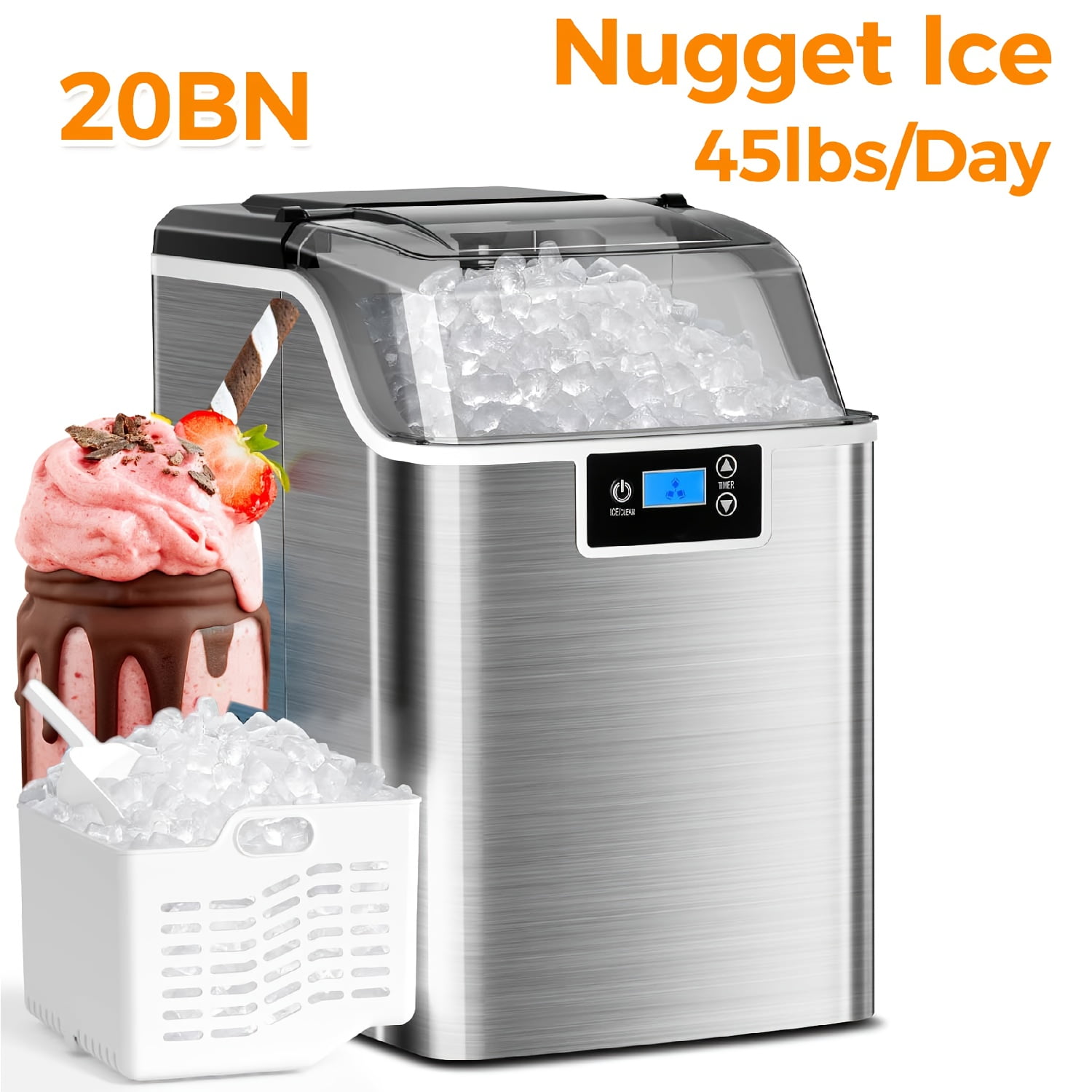 "34.5lb/Day Nugget Ice Maker - Countertop Sonic Ice Machine w/Self ...