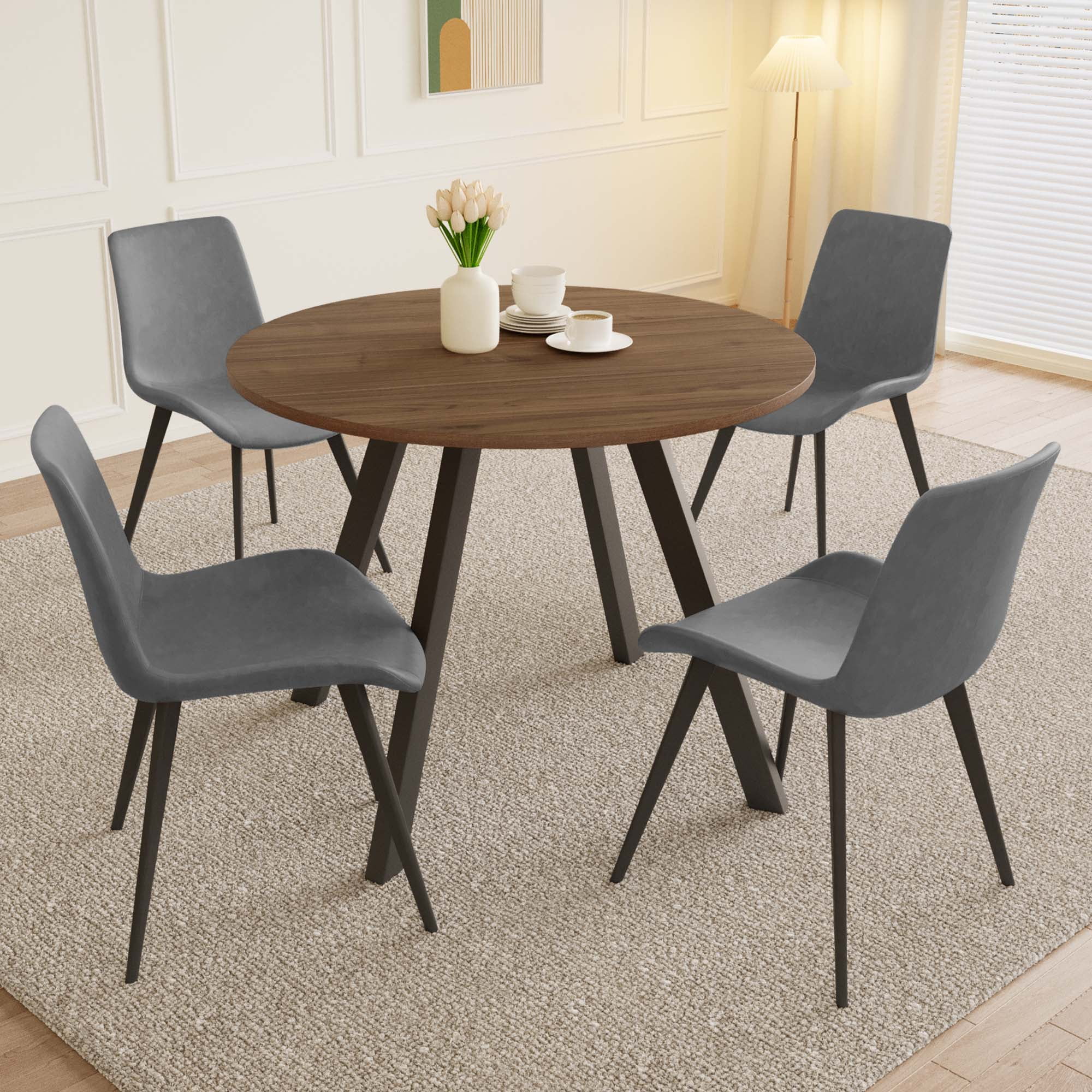 34.6" Round Dining Table Set, Mid Century Modern Round Dining Table for 4 Person, with Steel ...