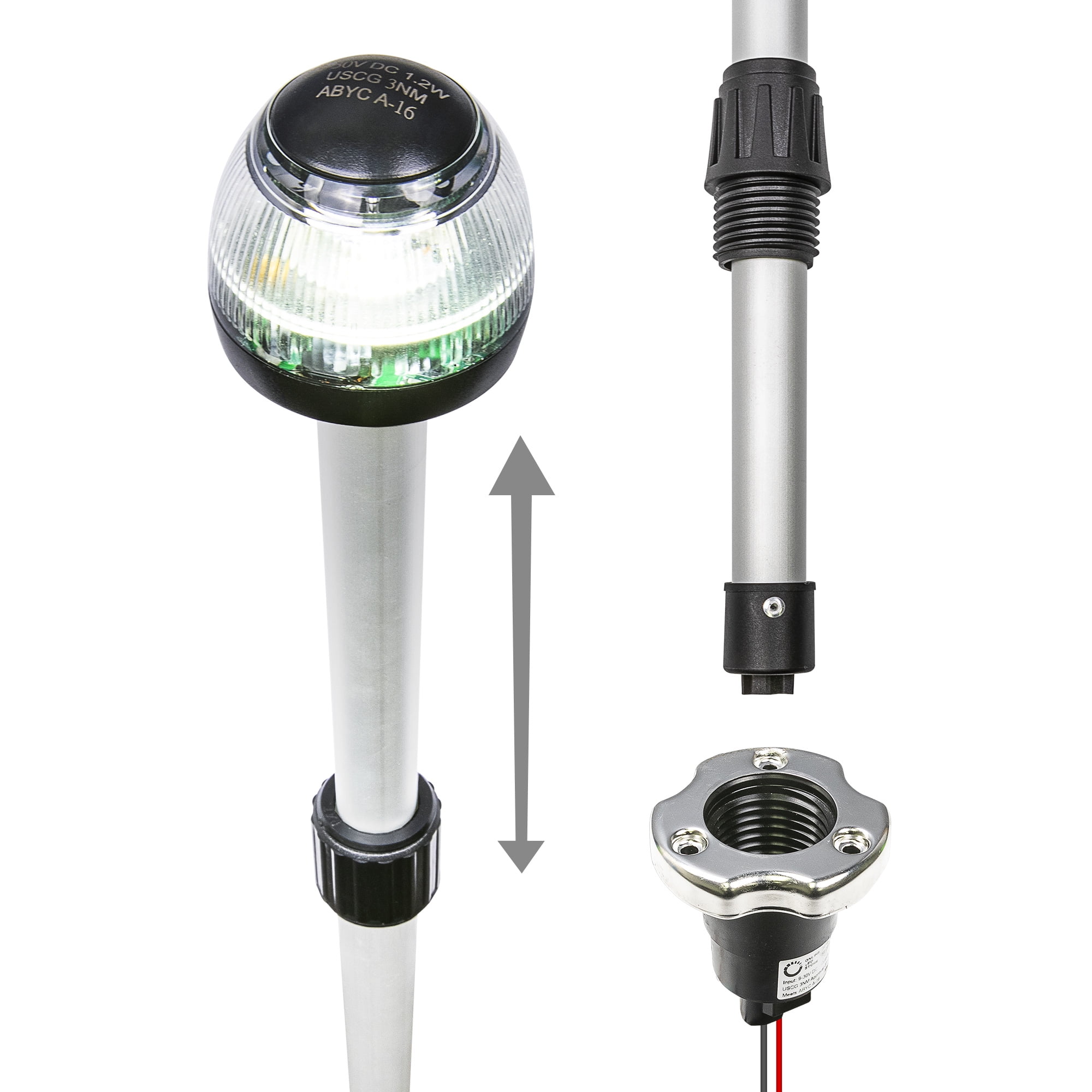 34"- 60" Adjustable White LED Marine Navigation Anchor All-Round Boat ...