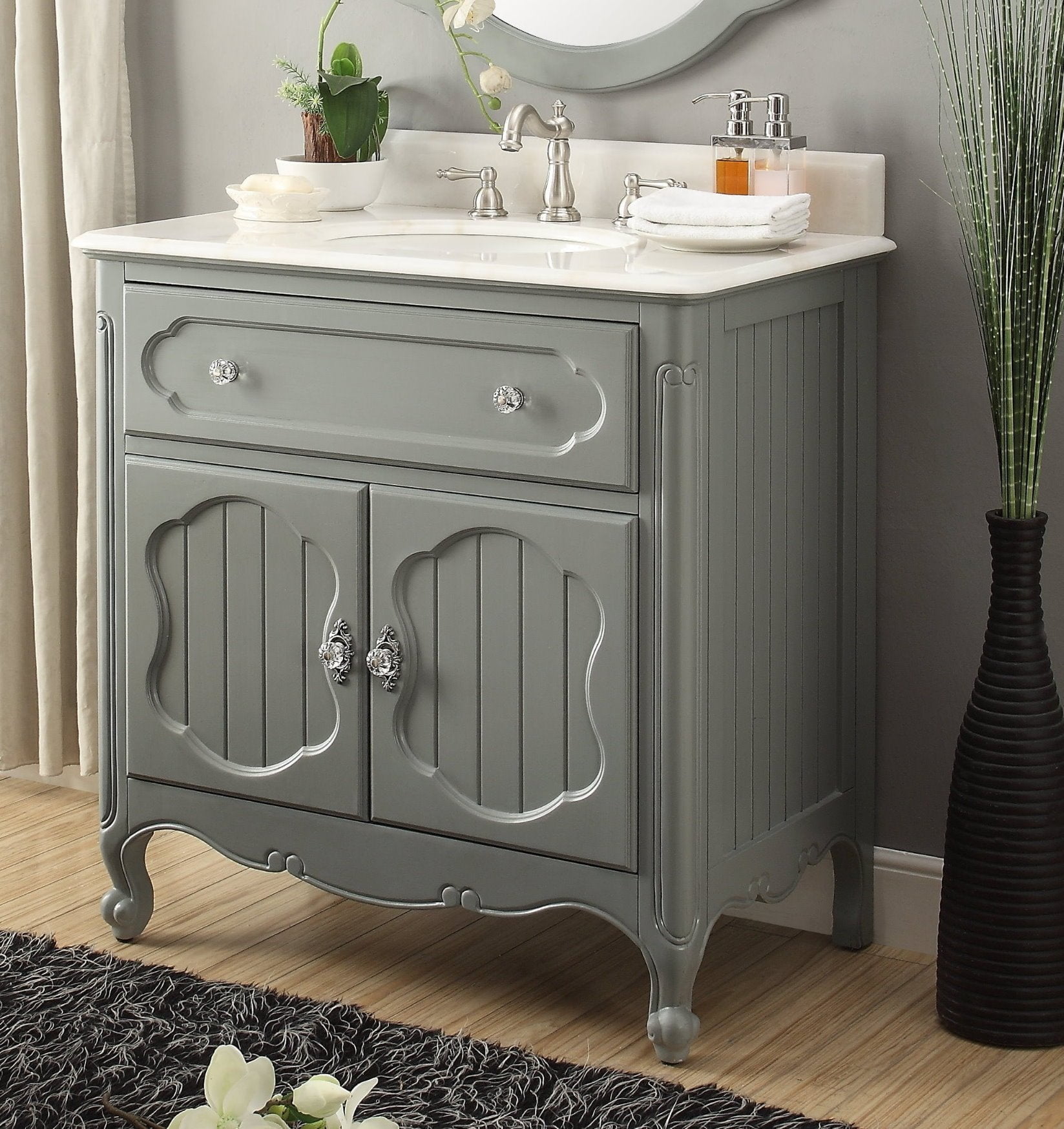 Benton Collection 34 Cottage Bathroom Vanity with White Marble Countertop Walmart