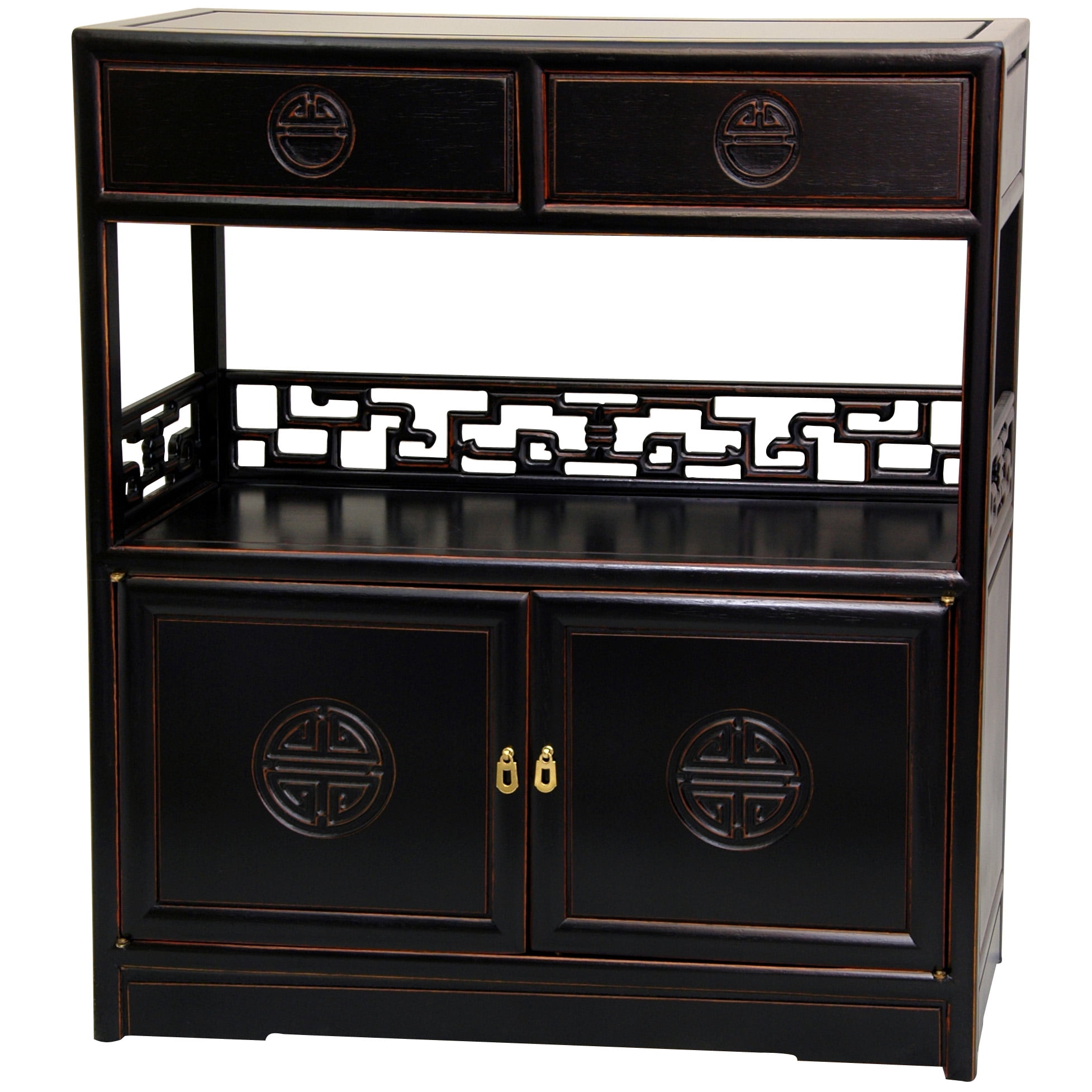 34" Chinese Rosewood Long Life Tea Display Cabinet - Antique Black ...