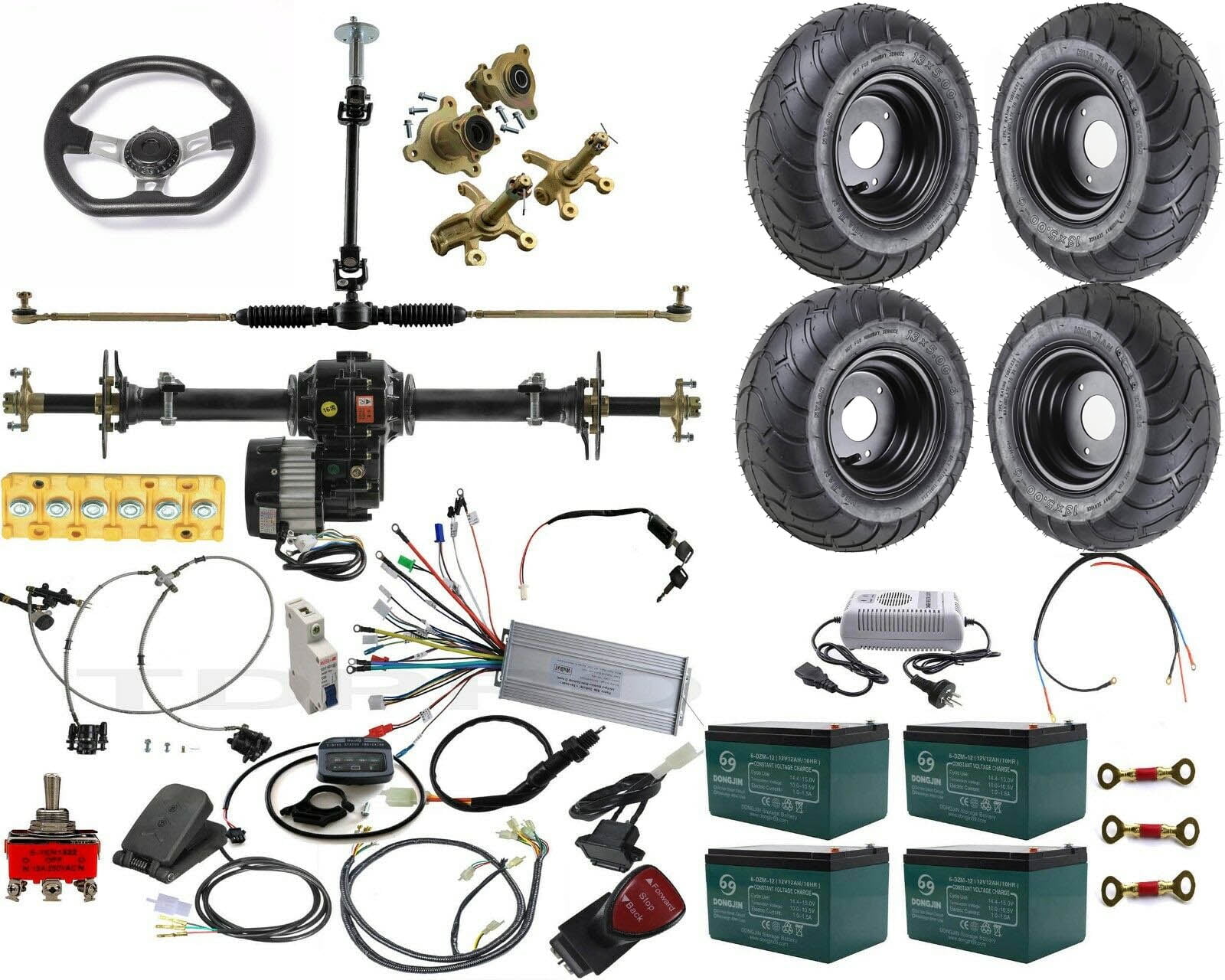 34" Complete Go Kart Differential Rear Axle Kit with 6" Go Cart Wheels ...