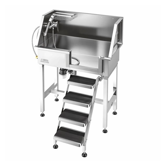 34" Dog Grooming Station, Stainless Steel Pet Tub, Dog Wash Sink with ...