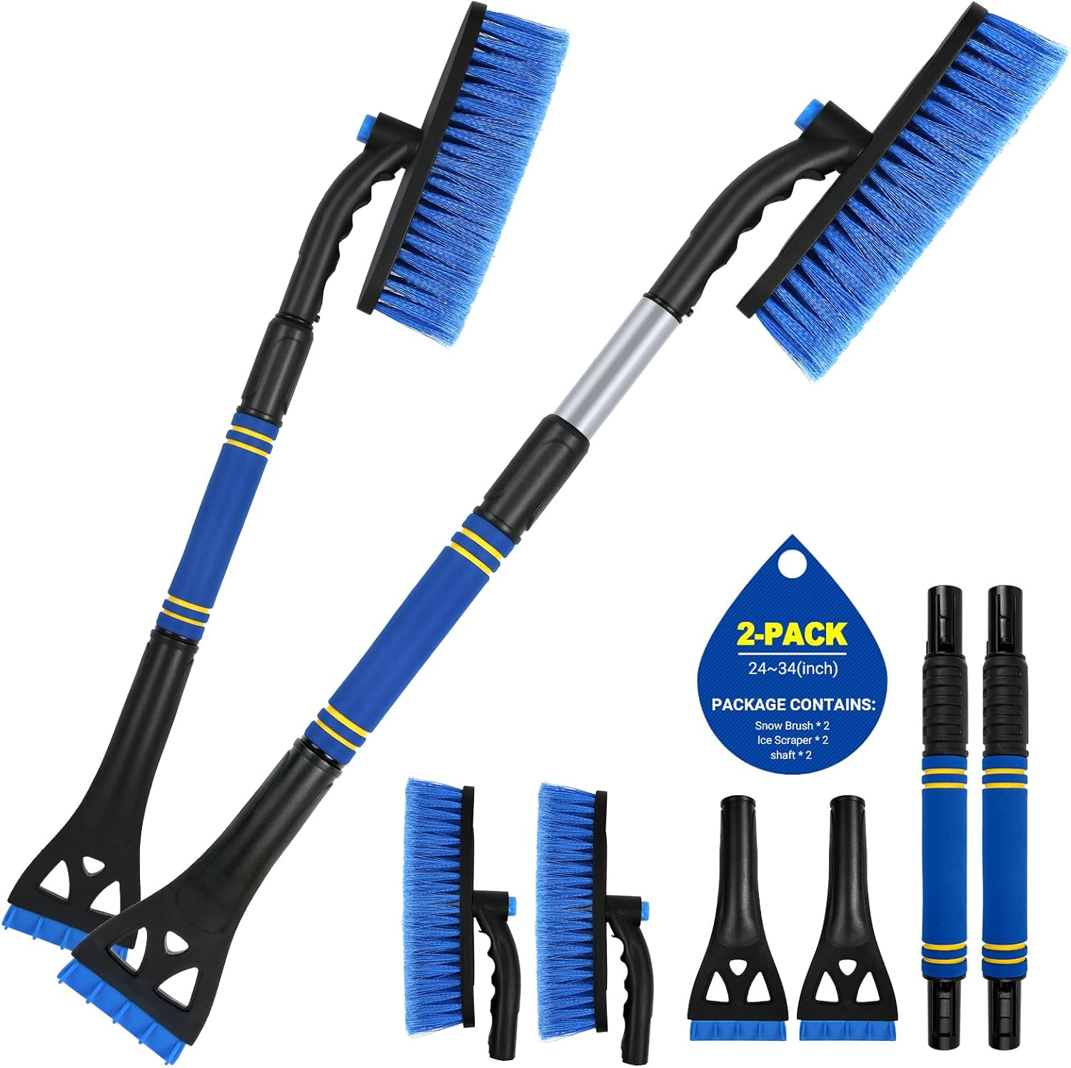 34" Extendable Ice Scrapers for Car Windshield 2-in-1 Snow Brush for ...