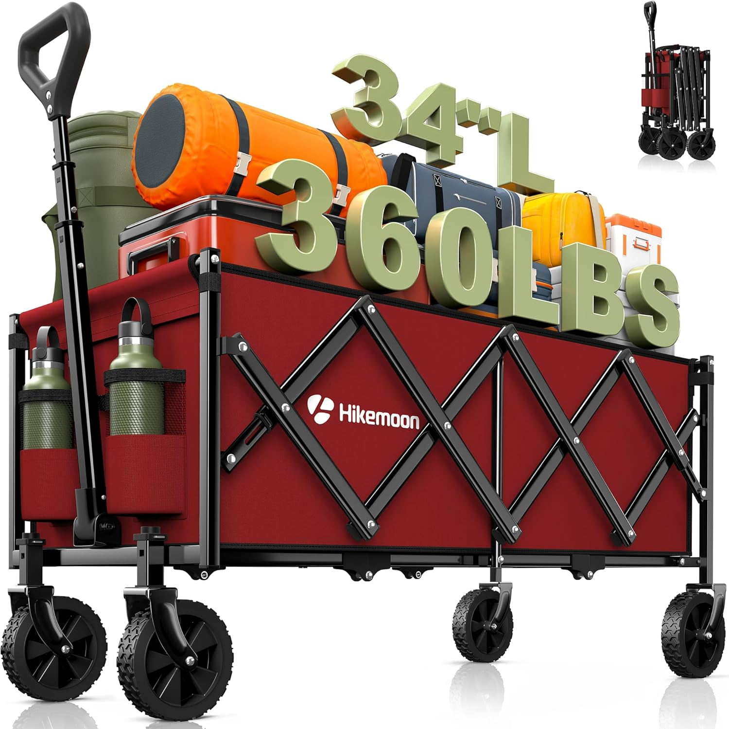 34'' Extra Long Collapsible Wagons Carts Foldable, 360LBS Heavy Duty ...