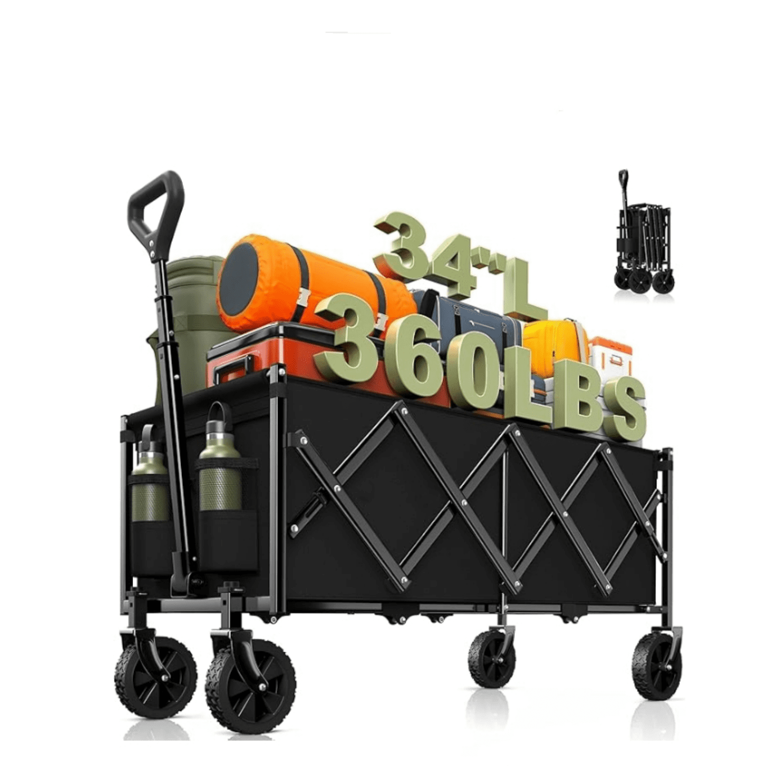 34'' Extra Long Collapsible Wagons Carts Foldable, 360LBS Heavy Duty ...