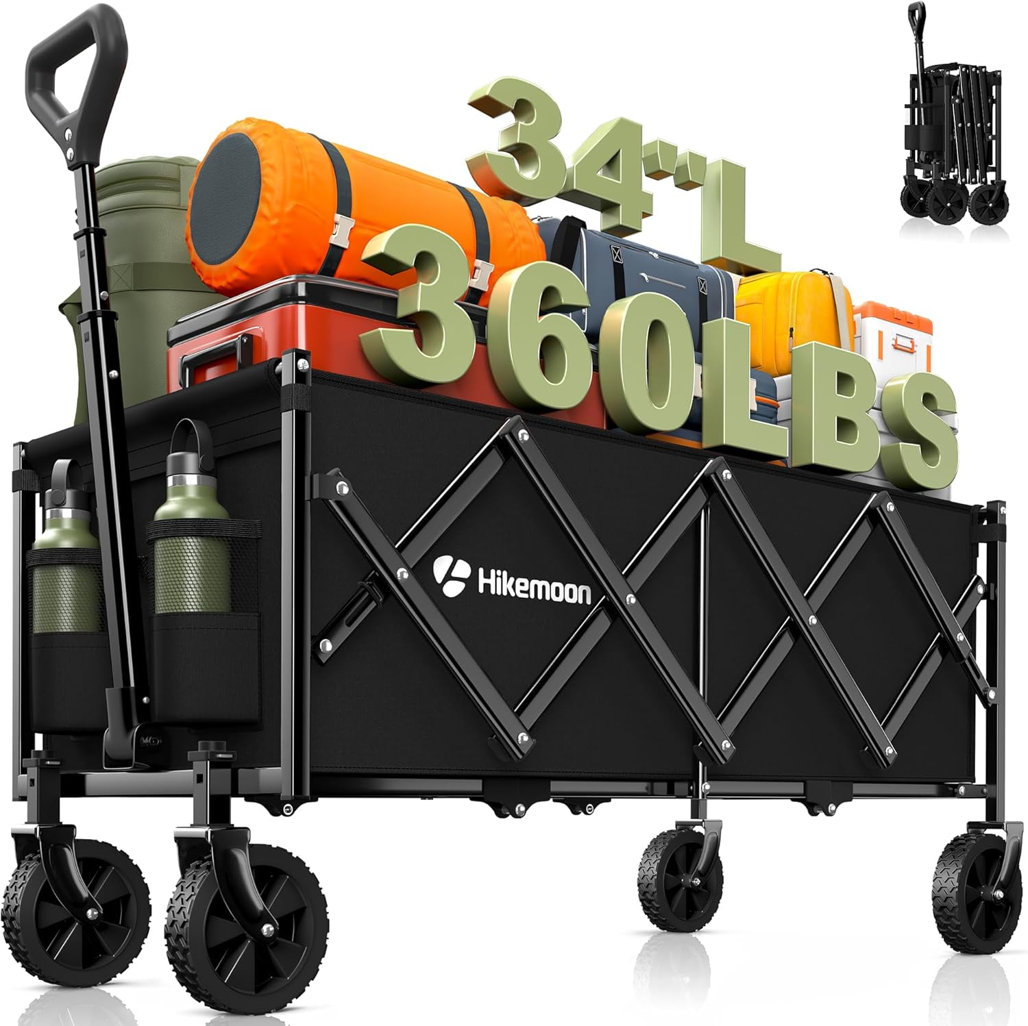 34'' Extra Long Collapsible Wagons Carts Foldable, 360LBS Heavy Duty ...