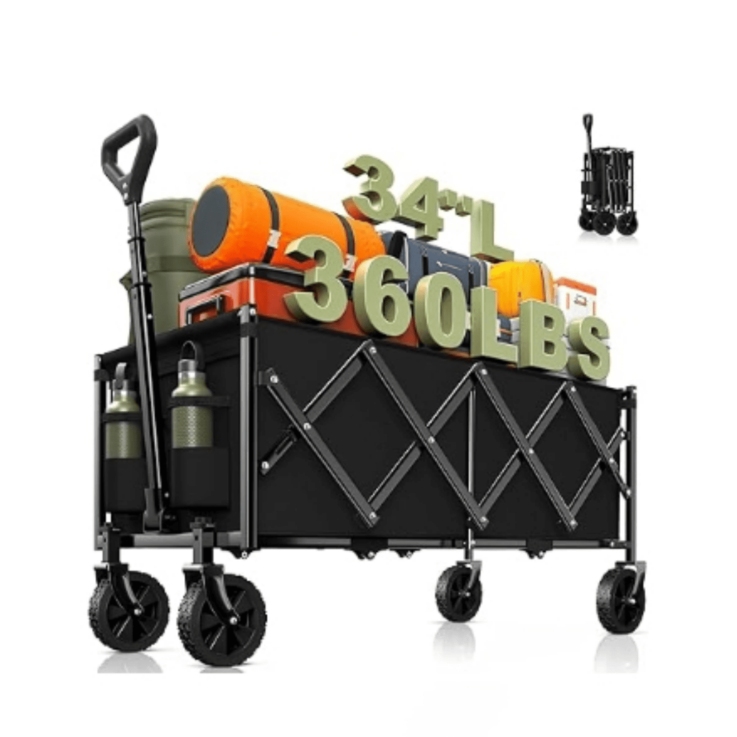 34'' Extra Long Collapsible Wagons Carts Foldable, 360LBS Heavy Duty ...