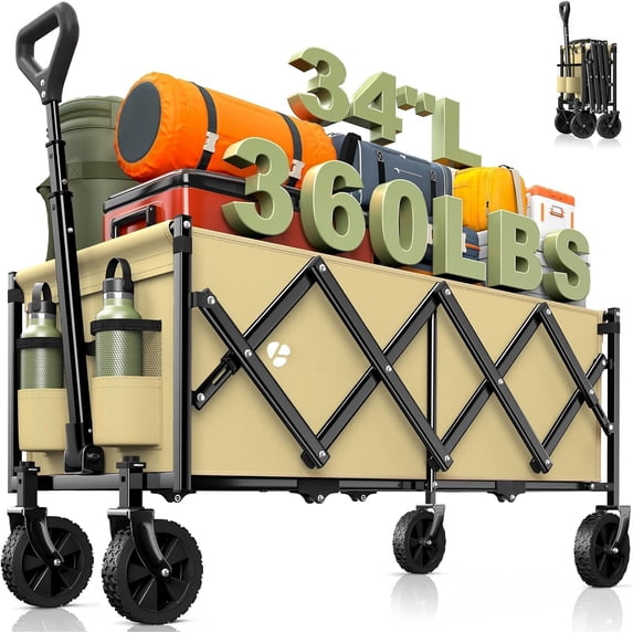 34'' Extra Long Collapsible Wagons Carts Foldable, 360LBS Heavy Duty ...