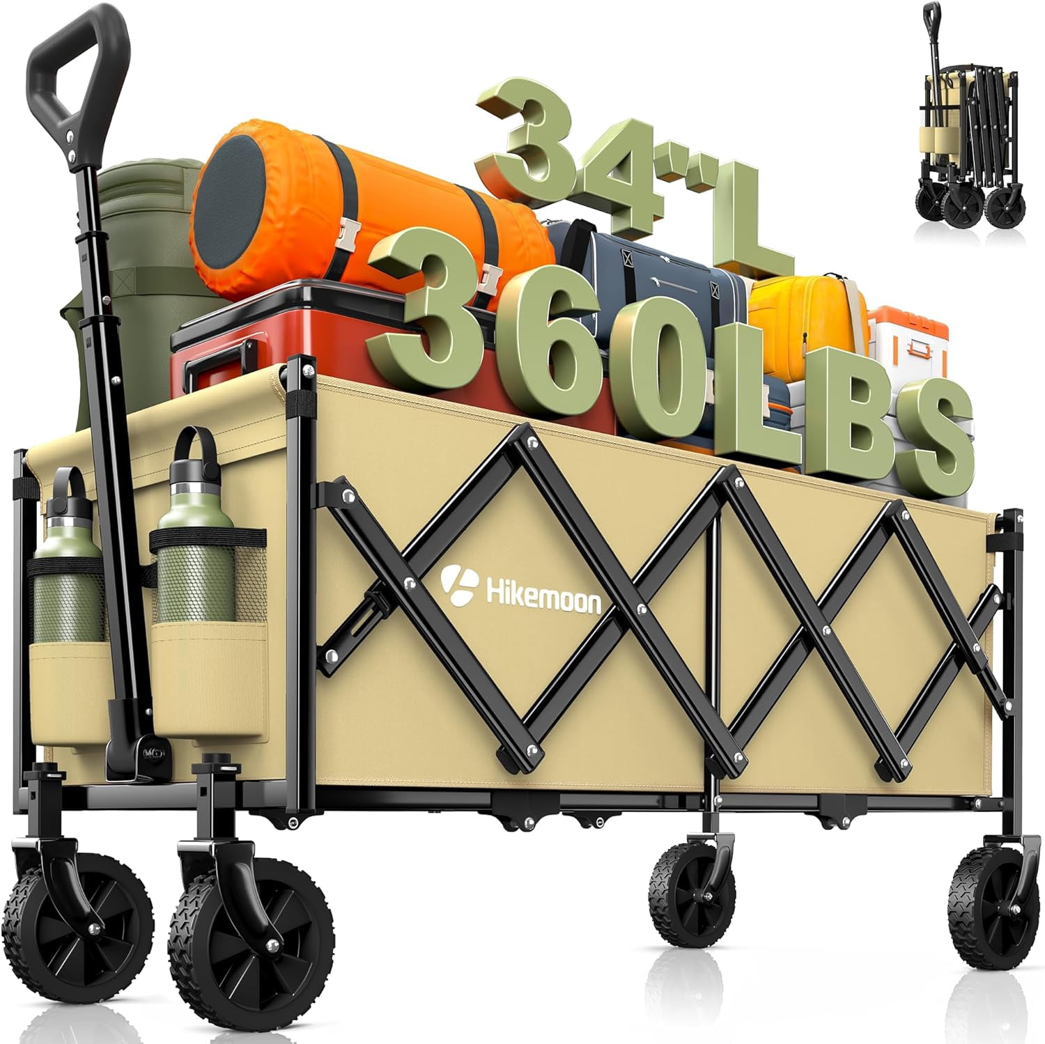 34'' Extra Long Collapsible Wagons Carts Foldable, 360LBS Heavy Duty ...