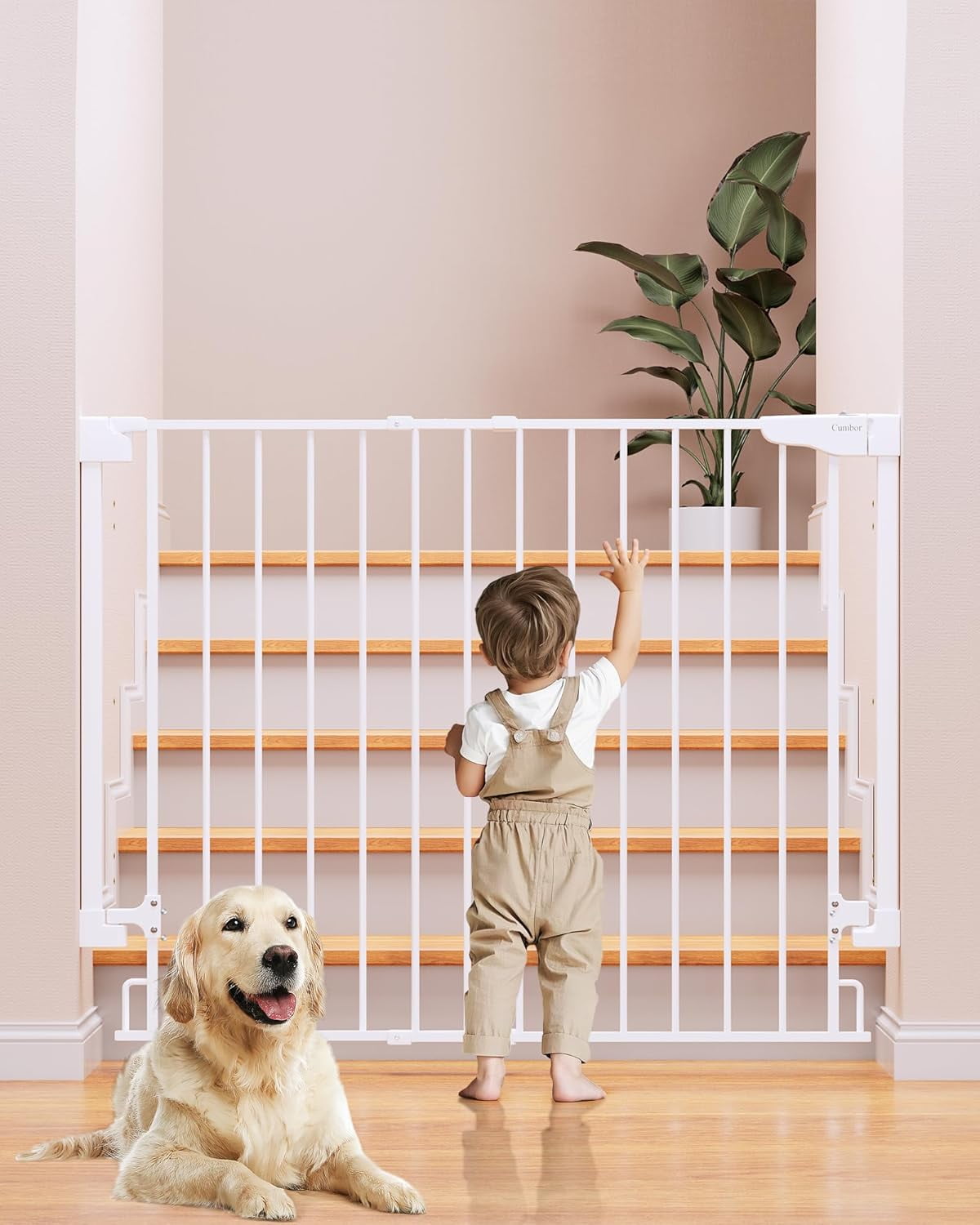 34" Extra Tall No Bottom Bar Baby Gate for Stairs, Wall Mounted Dog ...
