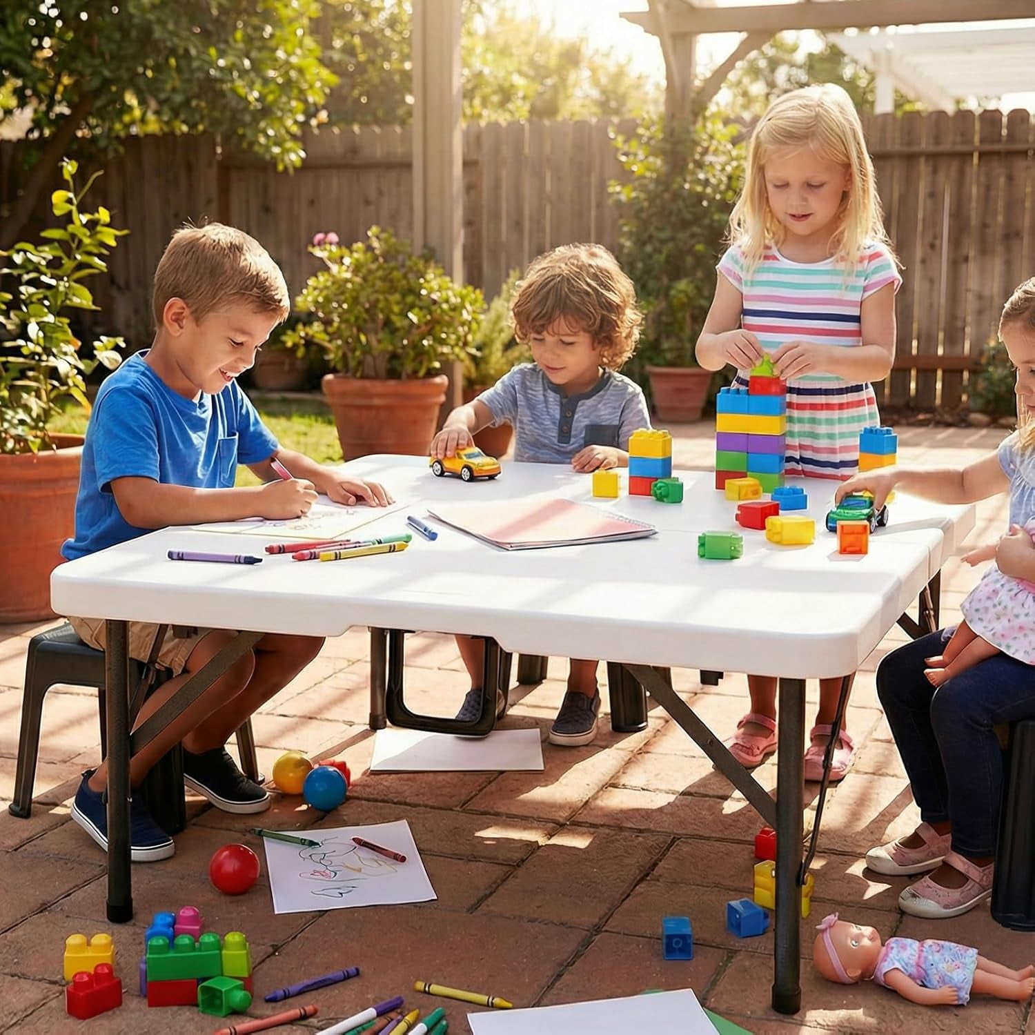 34" Folding Card Table Square Foldable Table Plastic Portable with ...