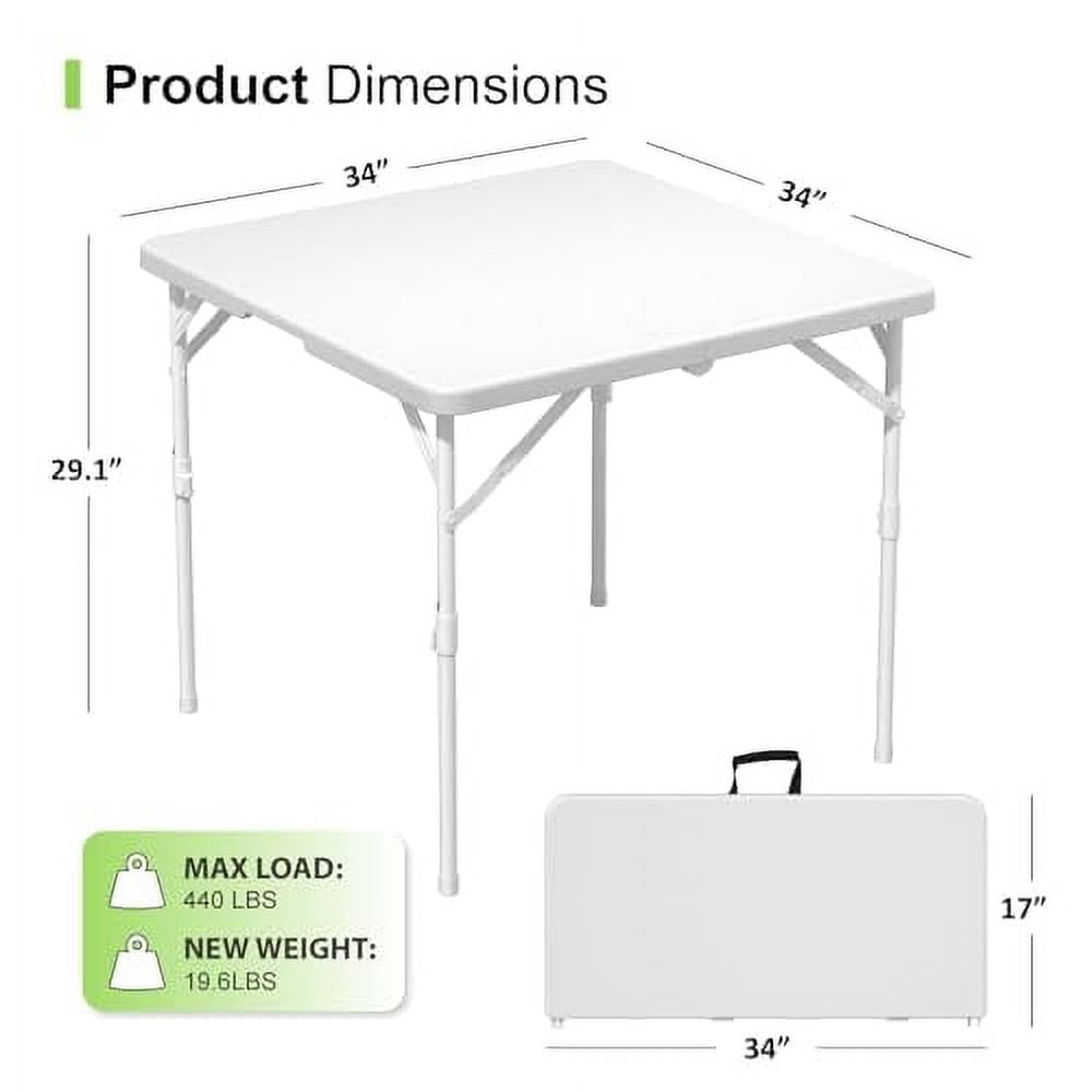 34" Folding Card Table, Square Plastic Foldable Outdoor Dining Tables ...