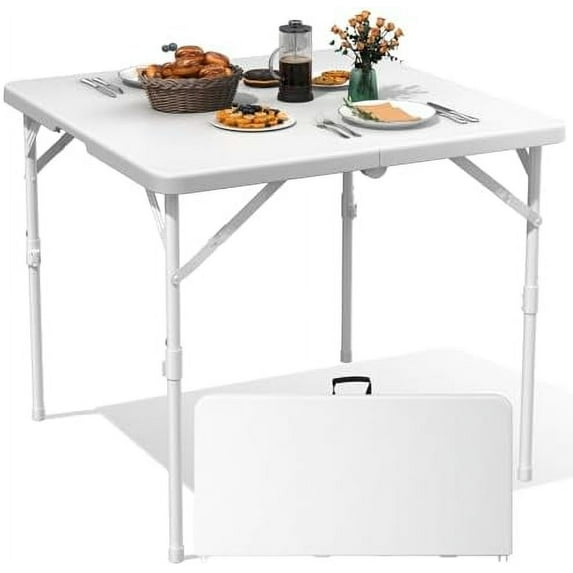 34" Folding Card Table, Square Plastic Foldable Outdoor Dining Tables ...
