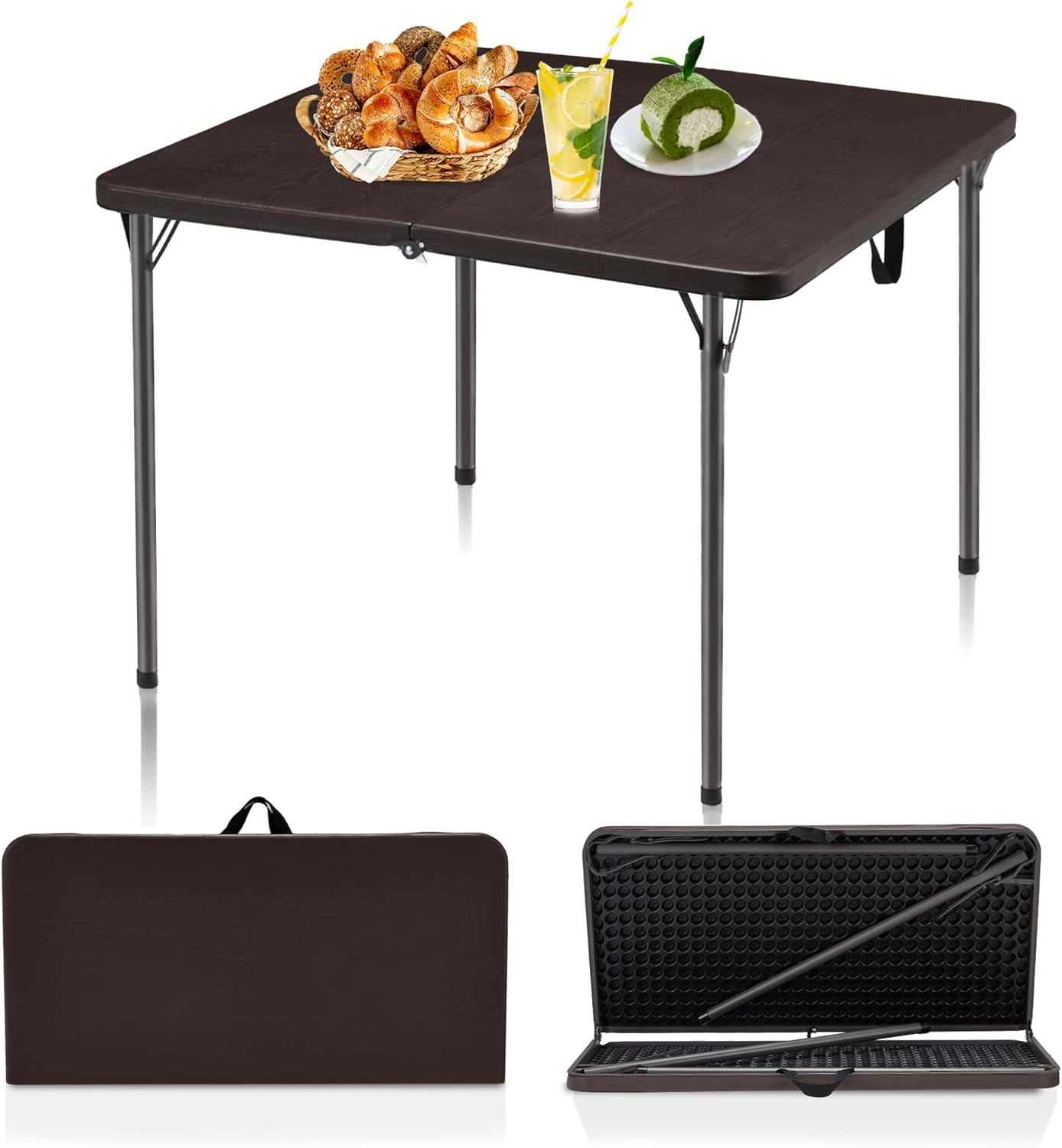 34" Folding Table, Portable Square Folding Card Table with Collapsible ...