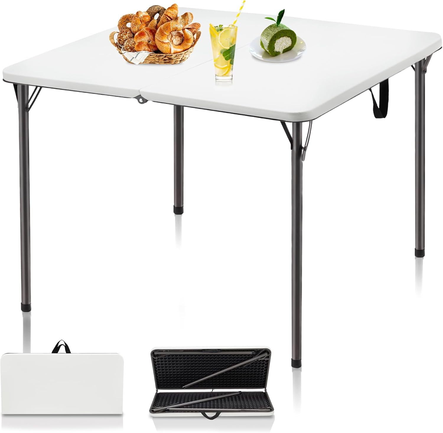 34" Folding Table, Portable Square Folding Card Table with Collapsible ...