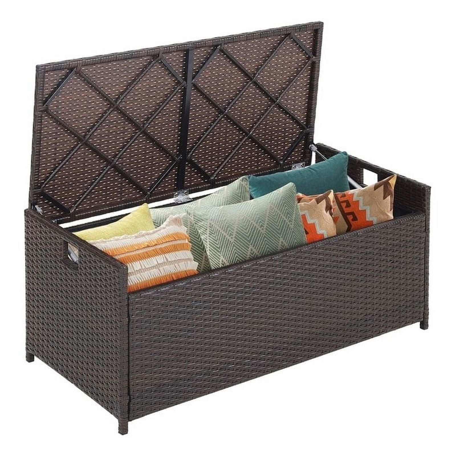 34 Gallon Patio Wicker Storage Deck Box W/Cushion Off Brown - Walmart.com