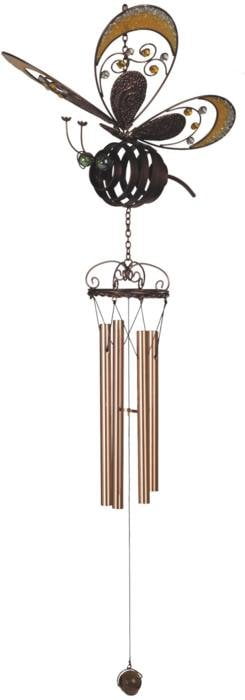 34" Gem Butterfly Copper Toned Wind Chime with Small Hanging Sphere ...