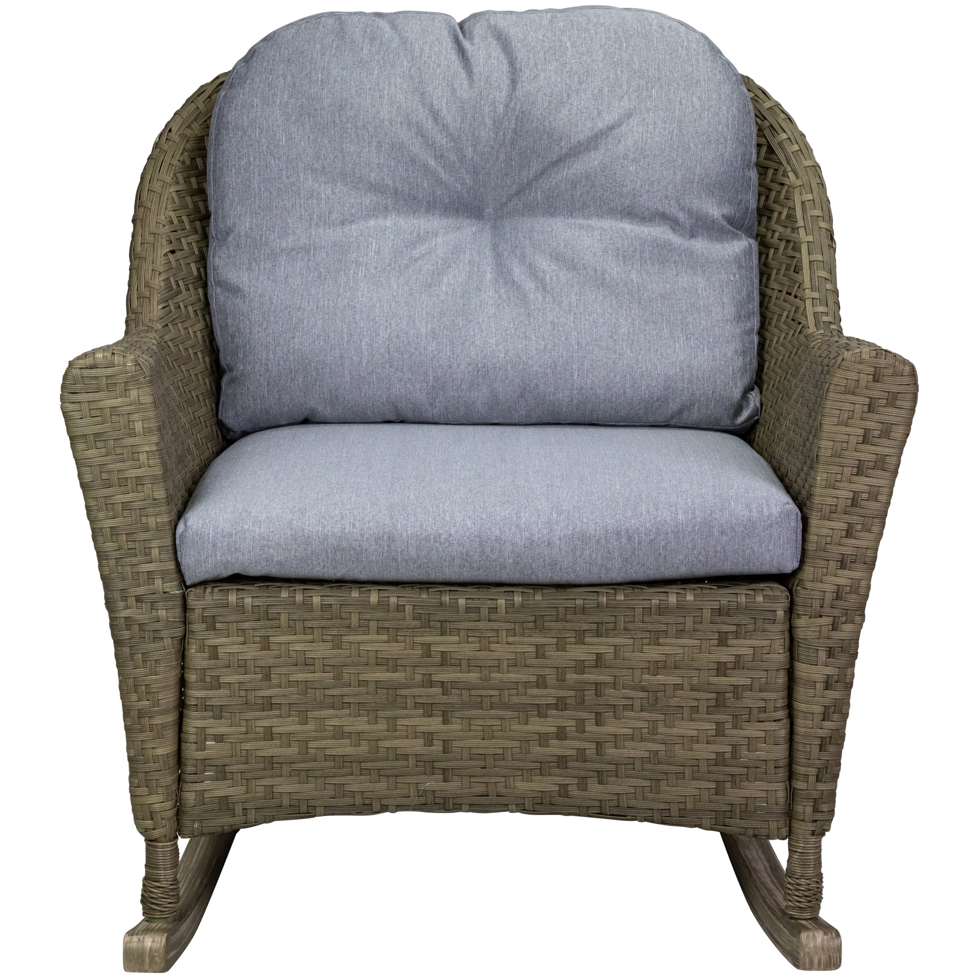 Northlight 34" Gray Resin Wicker Deep Seated Rocker Chair with Gray ...