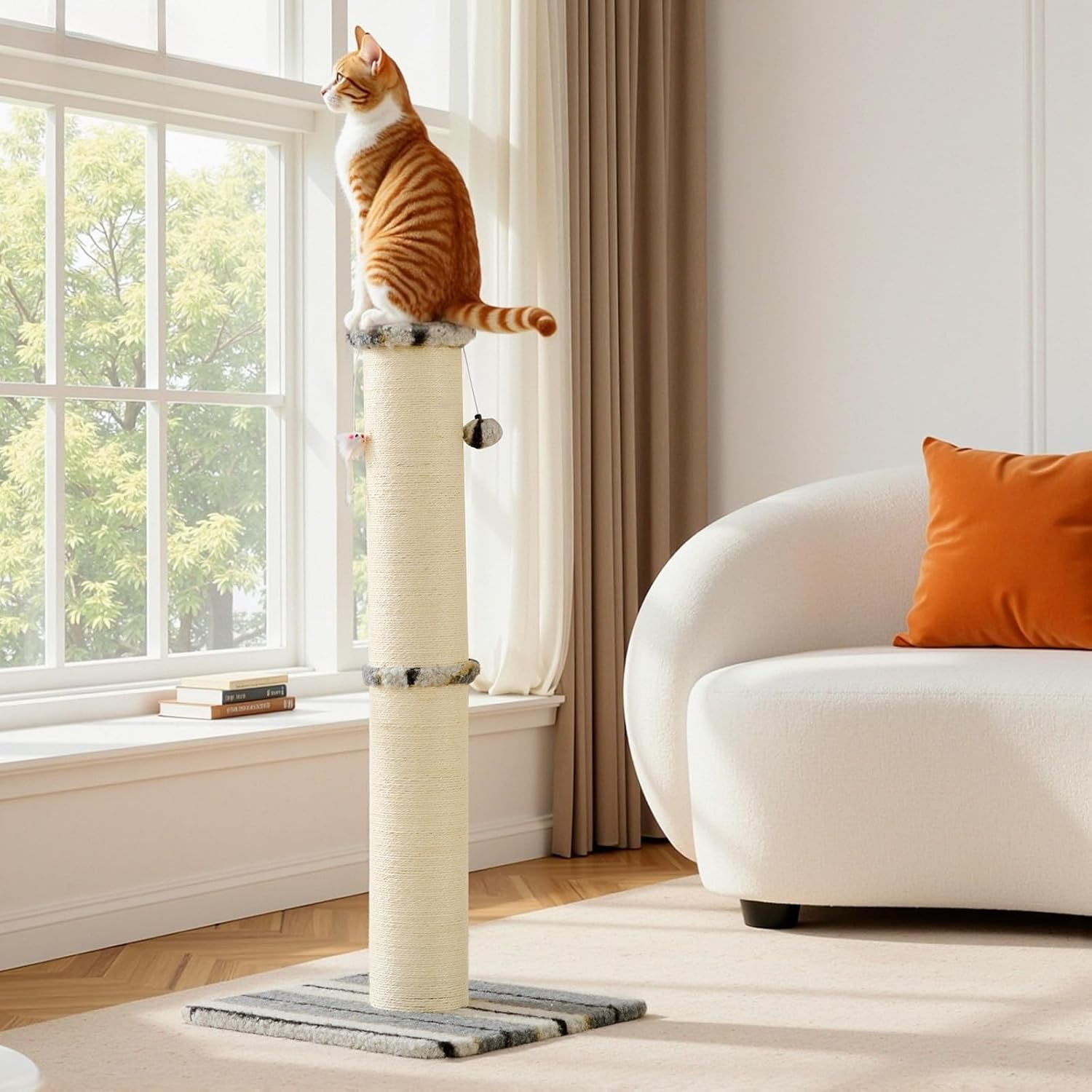 34" Grey Cat Scratching Post, Heavy Duty Sisal Rope with Hanging Ball ...