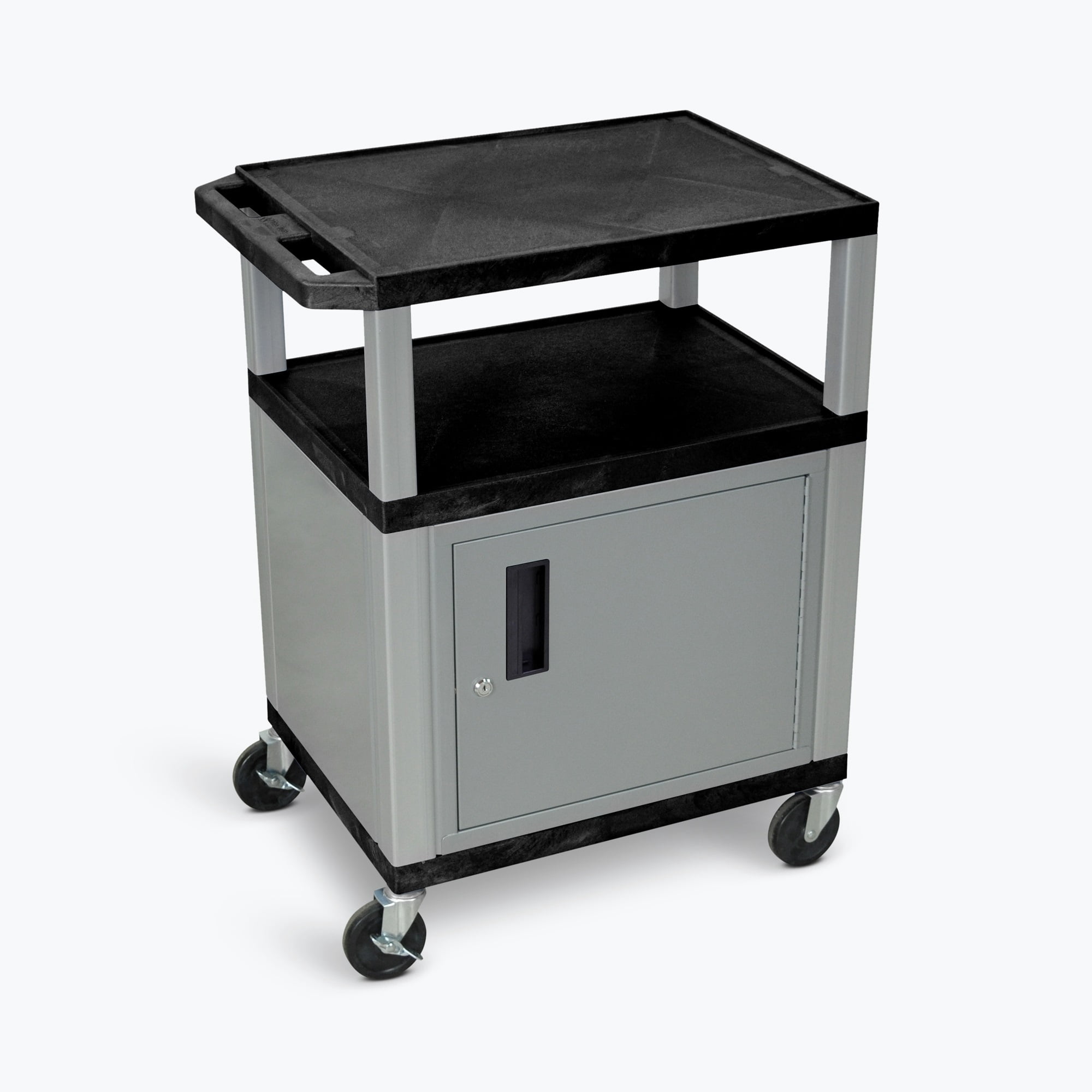 Luxor WT34C4-N Three Shelves Cart with Cabinet, Black with Nickel Legs ...