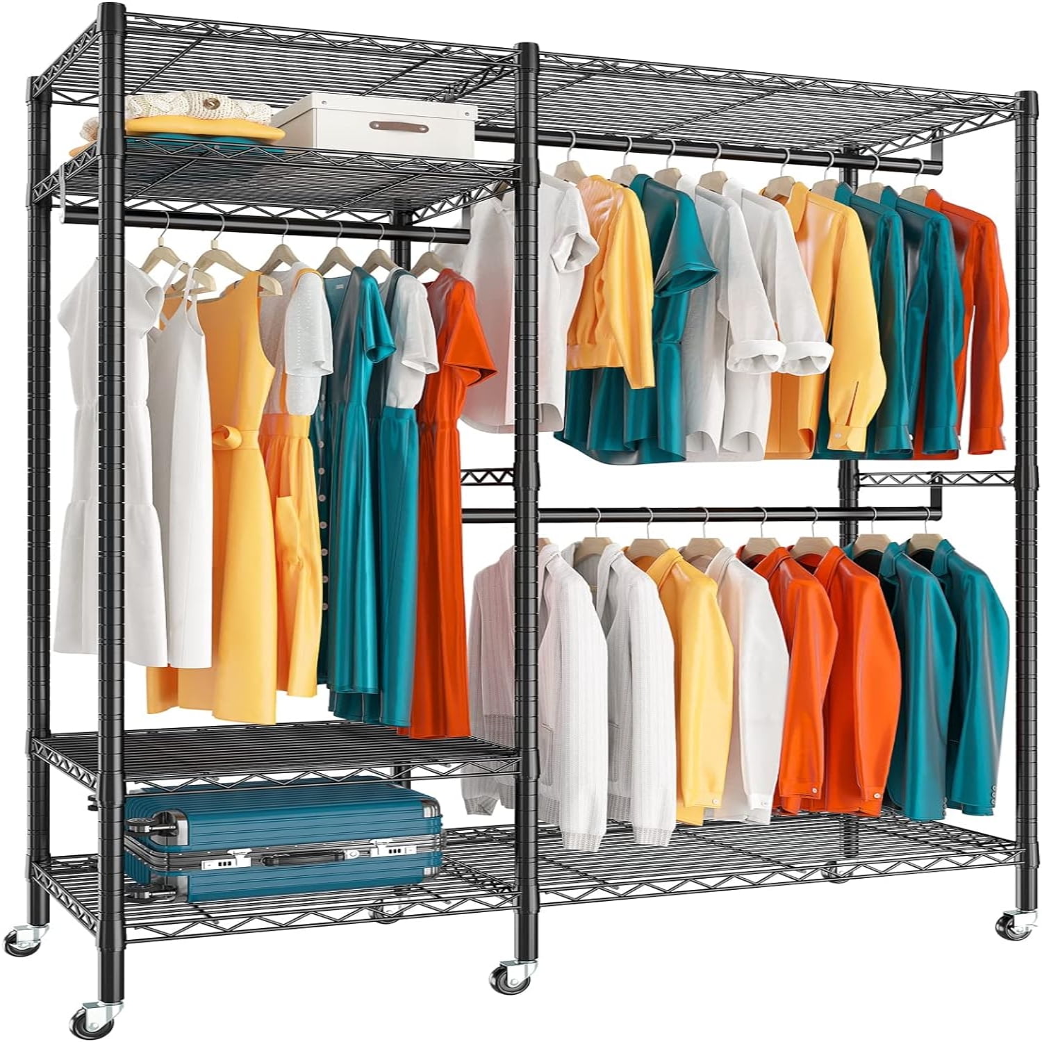 " H Clothes Rack Heavy Duty Clothing Rack with Wheels Loads 775LBS ...