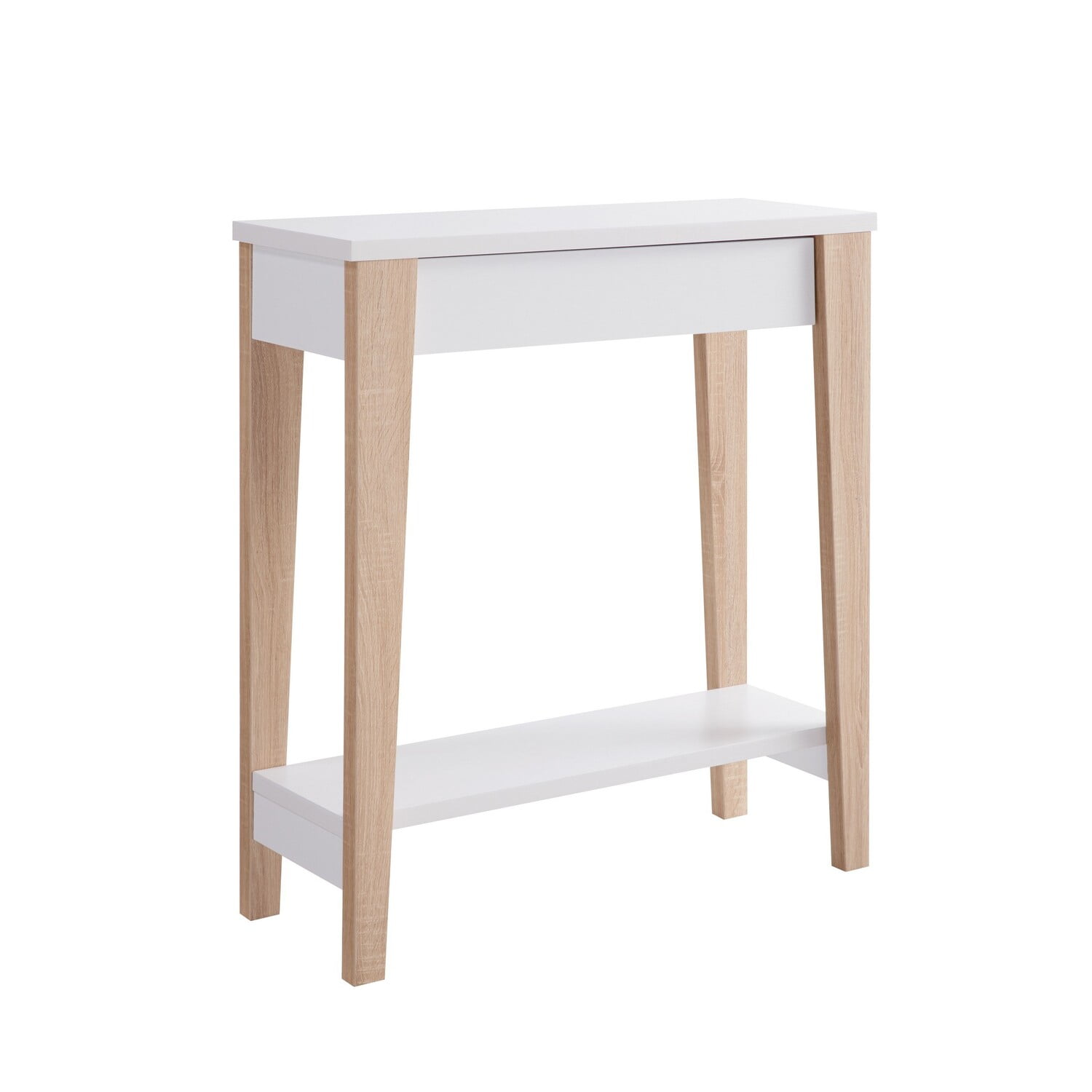 34 Inch Console Table with Drawer and Shelf, Tapered Legs, White, Brown ...