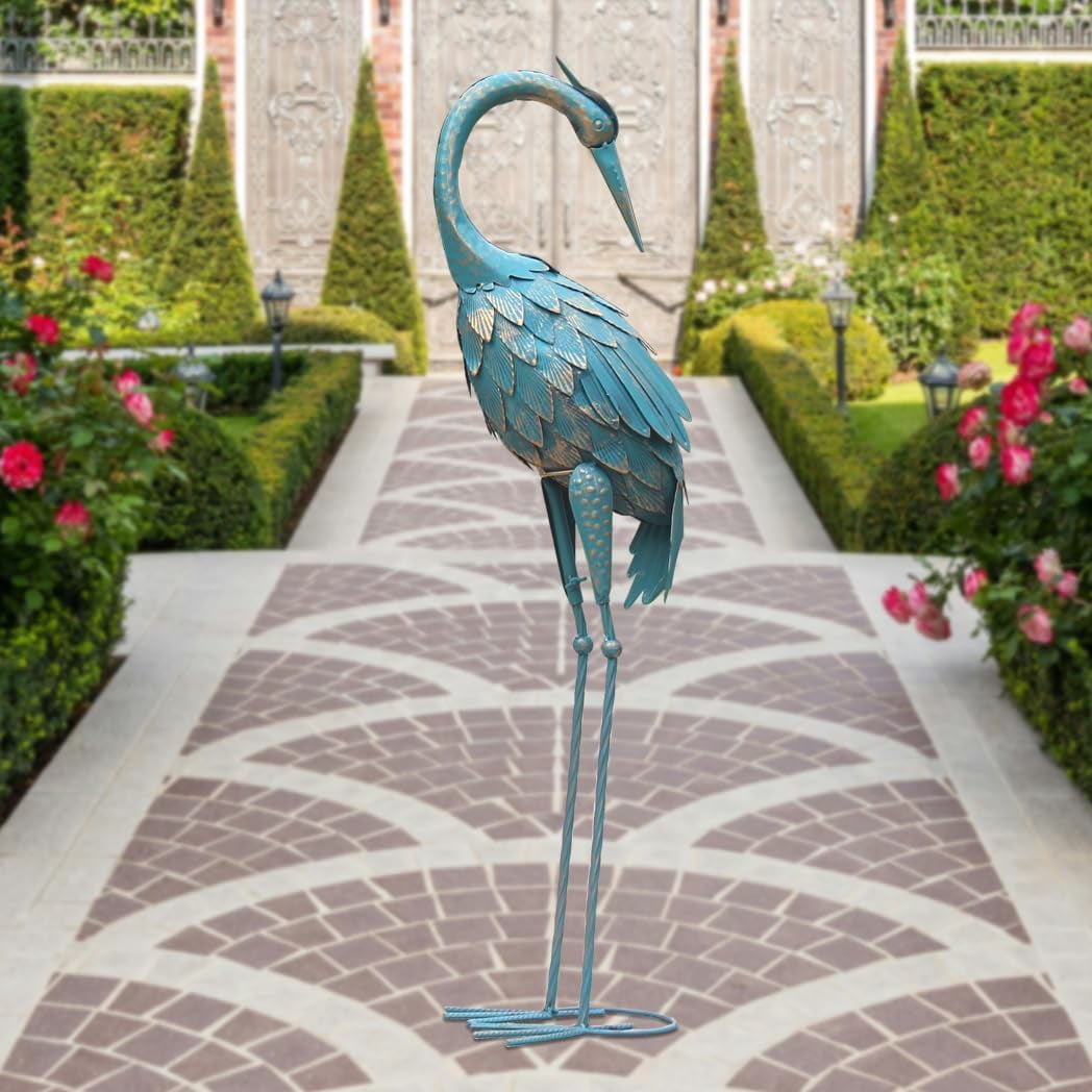 34 Inch Crane Statue for Garden Decor, Standing Heron Statue Garden ...
