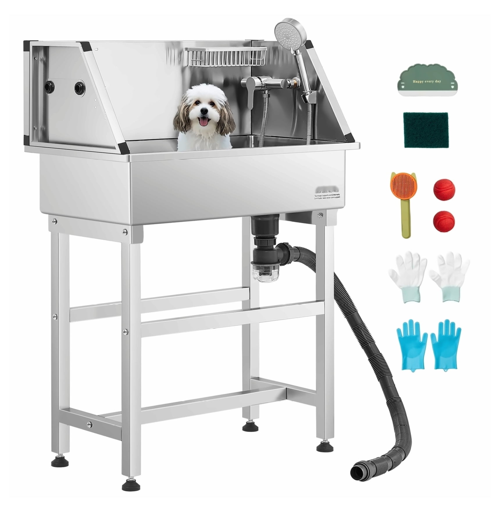 34 Inch Dog Grooming Tub Stainless Steel with Faucet - Pet Bath Tub for ...