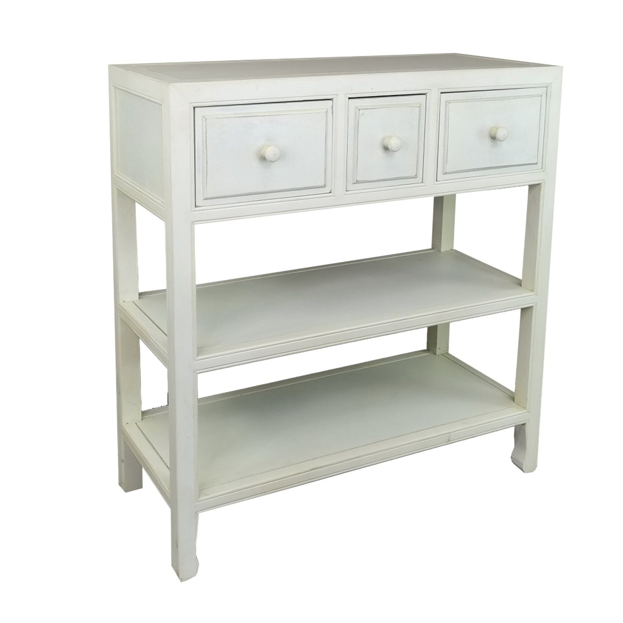 34 Inch Modern Wood Console Table, 3 Drawers, Round Knobs, 2 Shelves ...