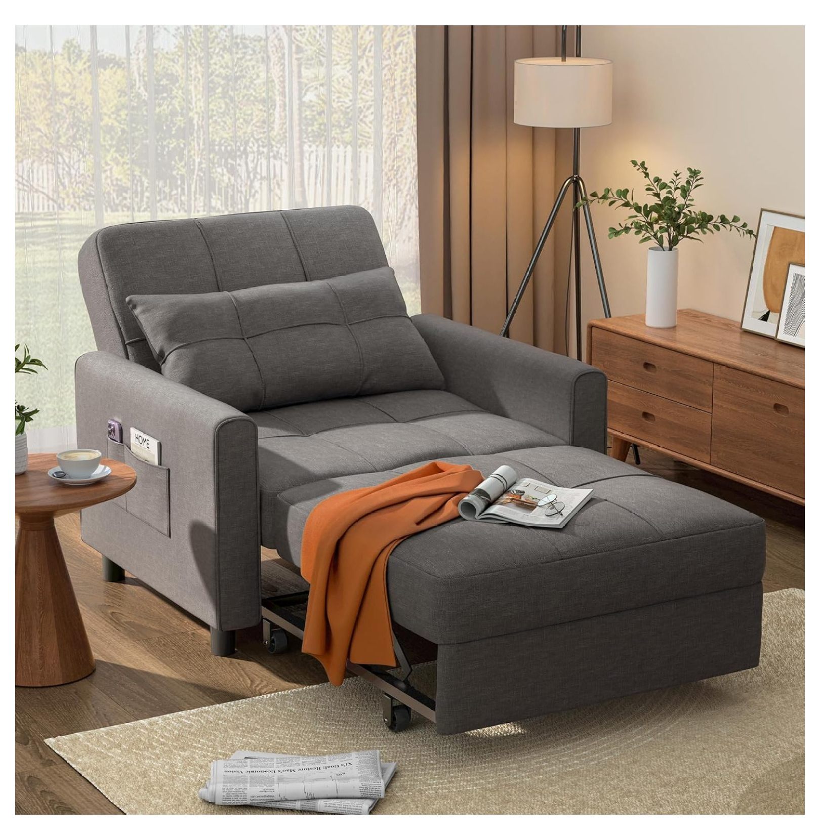 34 Inch Sleeper Chair, 3-in-1 Convertible Pull Out Chair with Modern ...