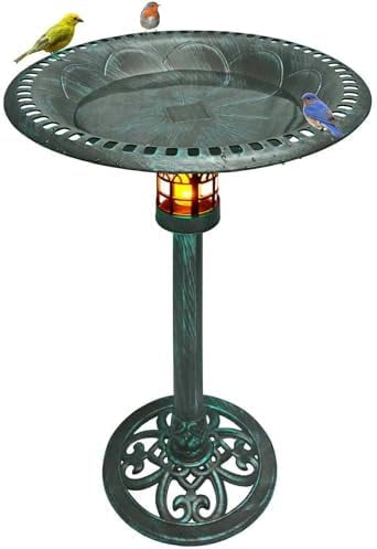 34 Inch Solar Powered LED Lighted Birdbath for Outdoors Yard Outside ...
